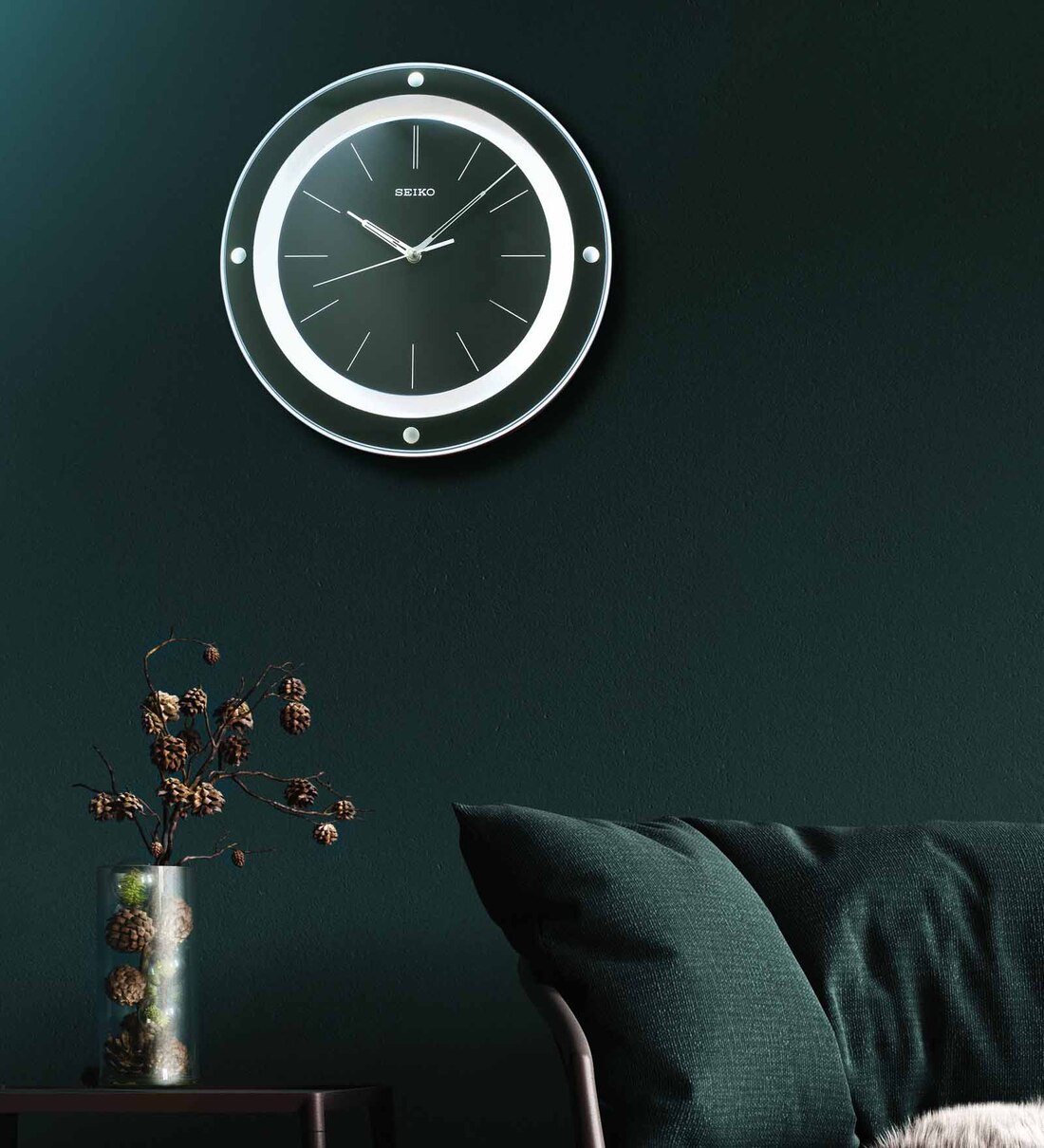 Buy Elegant Black Dial Wall Clock With Contrast White Markers QXA314J ...