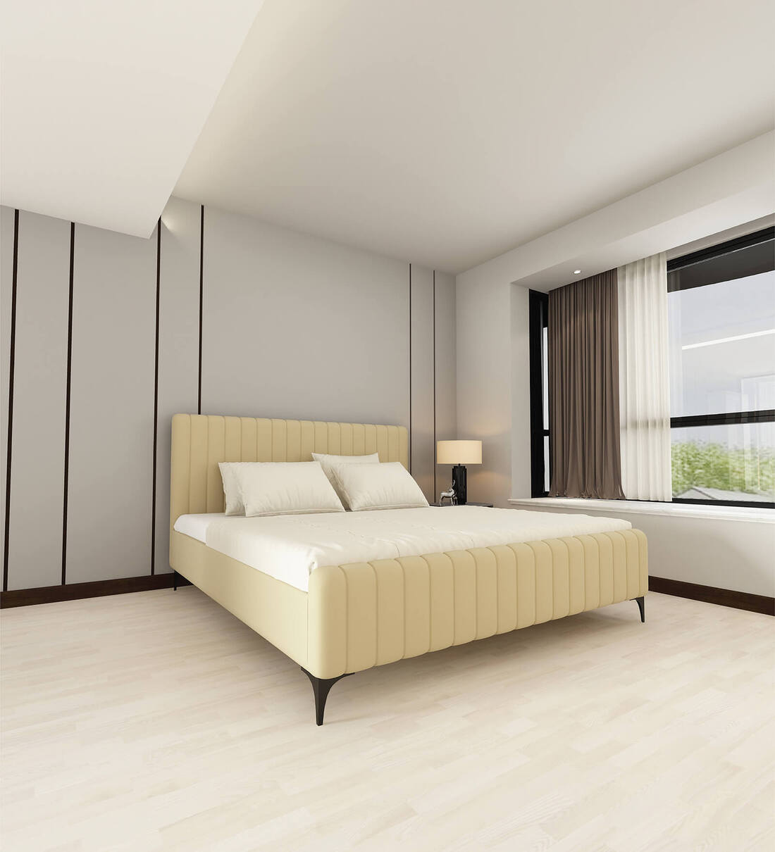 Buy Elena Velvet Queen Size Bed in Beige Colour at 26% OFF by Adorn ...