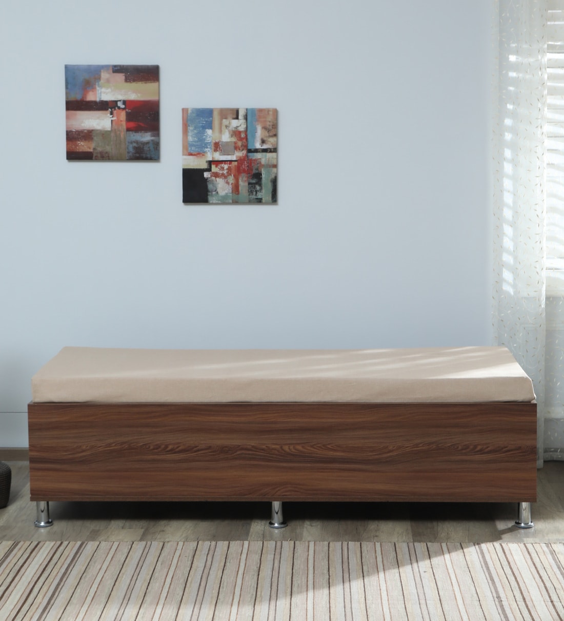 Buy Elijah Single Bed in Brown Finish with Box Storage by Caspian ...