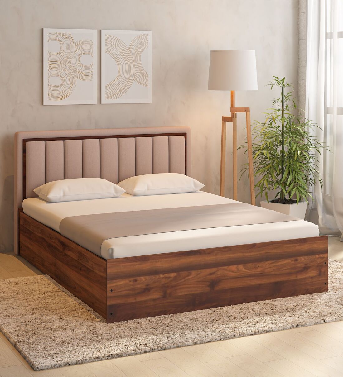Buy Eloa Queen Size Bed In Columbia Walnut Finish With Box Storage at ...