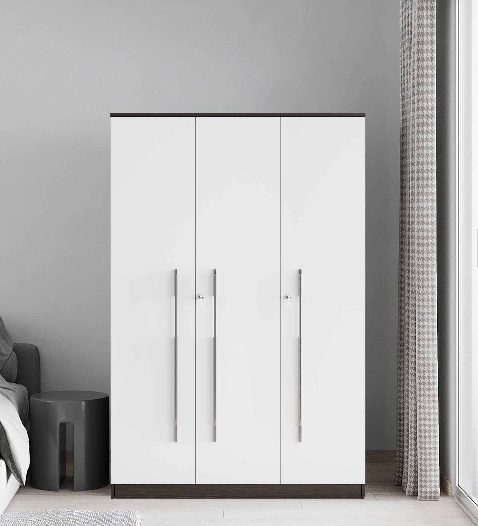 Buy Elantra 3 Door Wardrobe Frosty White & Brown Flowery Wenge Finish ...