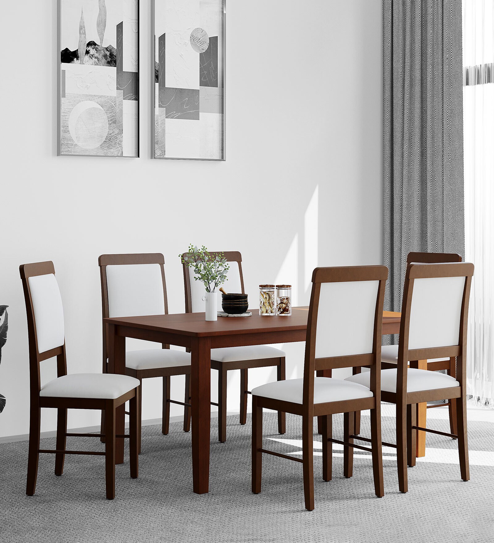 Buy Elderberry Solid Wood 6 Seater Dining Set in Dark Walnut Finish at ...