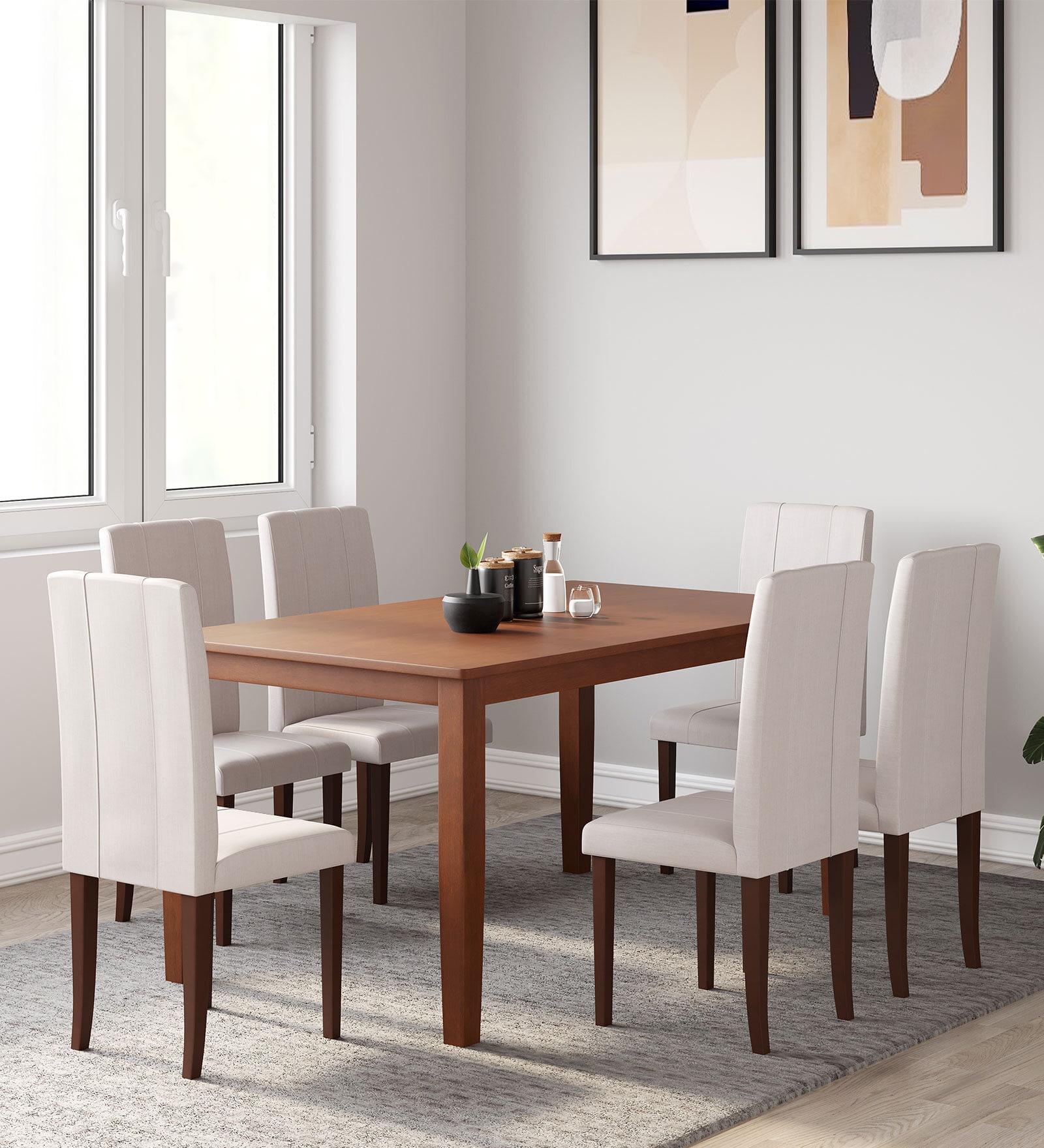 Buy Elderberry Solid Wood 6 Seater Dining Set in Beige & Walnut Finish ...