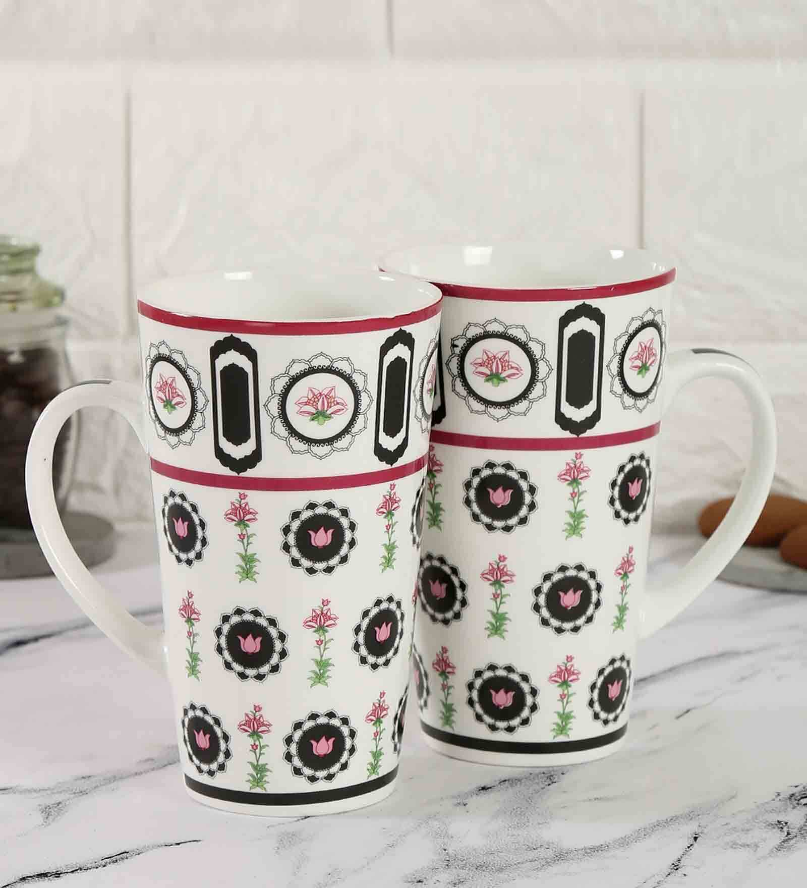 Buy Elegant 530ml White & Green Ceramic (Set of 2) Coffee Mug at 35% OFF by India Circus by ...