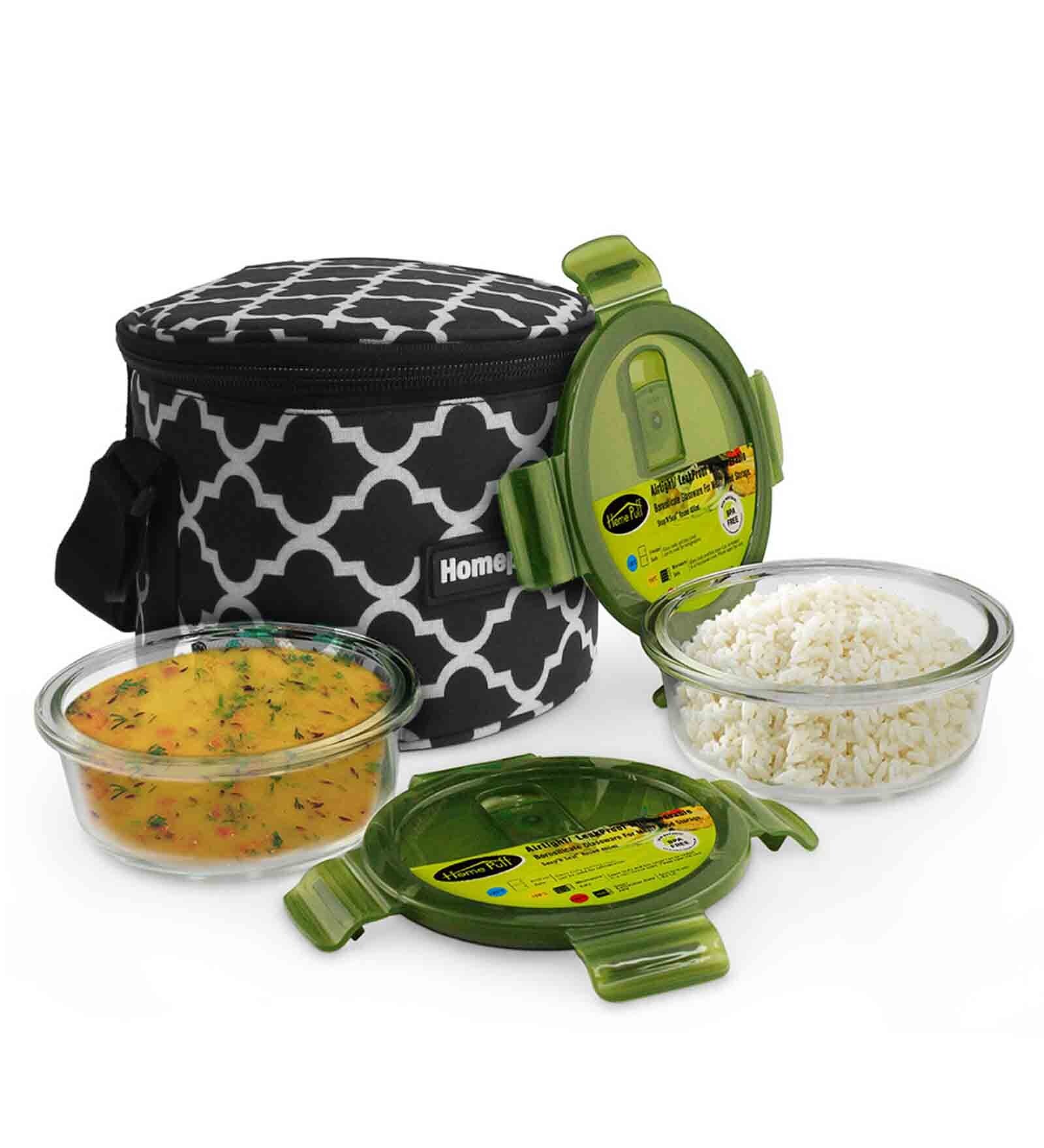 Buy Elegant Black Borosilicate Glass Lunch Box (Set of 2) by Homepuff ...