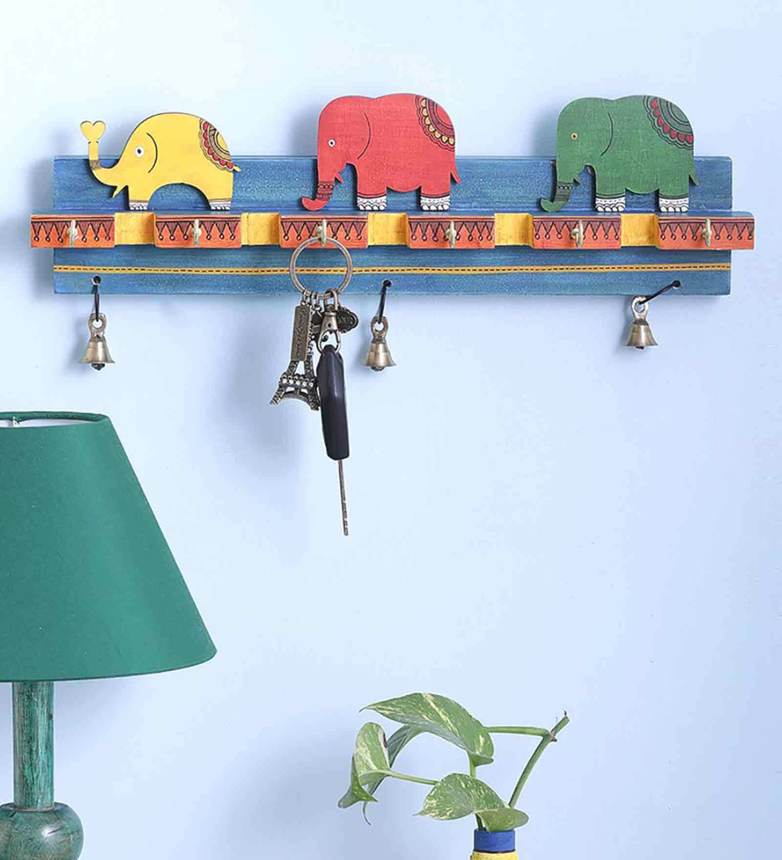 Buy Elephant Family Hand Painted Key Holder With Six Hooks By Vareesha ...
