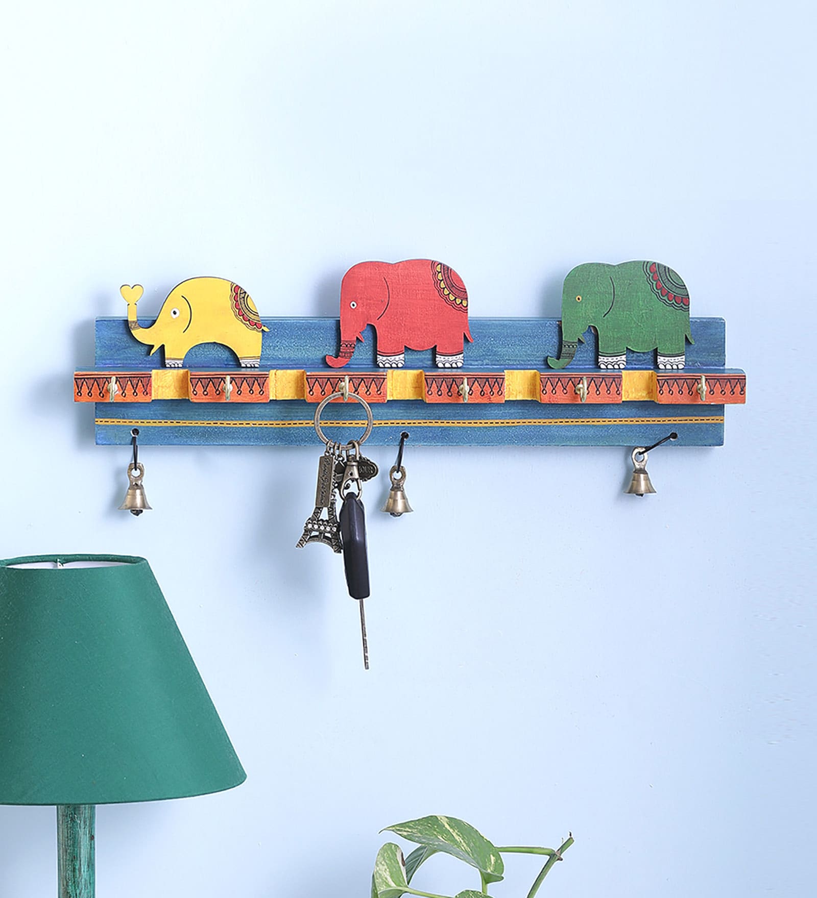 Buy Elephant Family Hand Painted Key Holder With Six Hooks By VarEesha ...