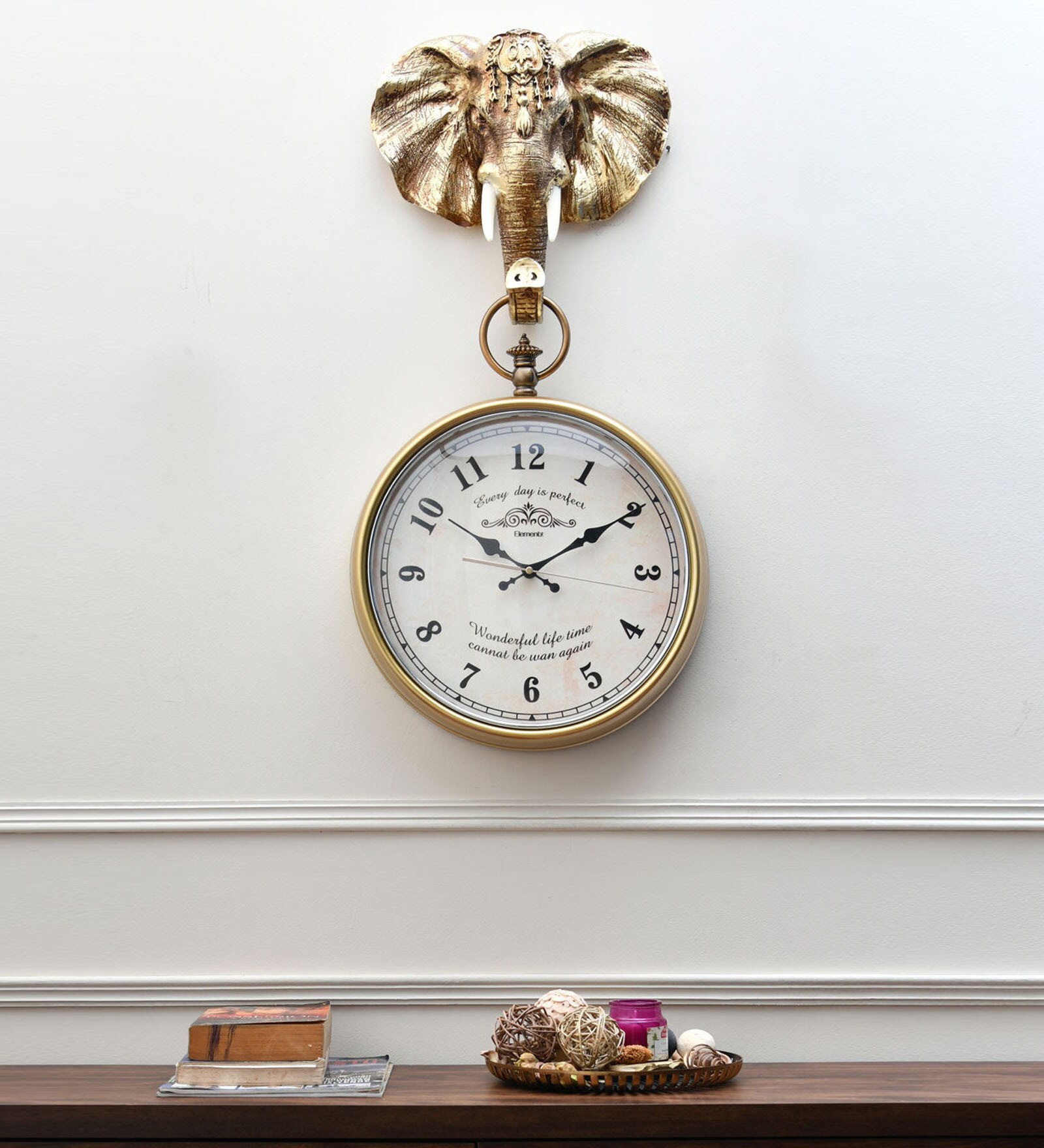 Buy Elephant Holding Gold Polyresin Wall Clock at 18% OFF by @home ...