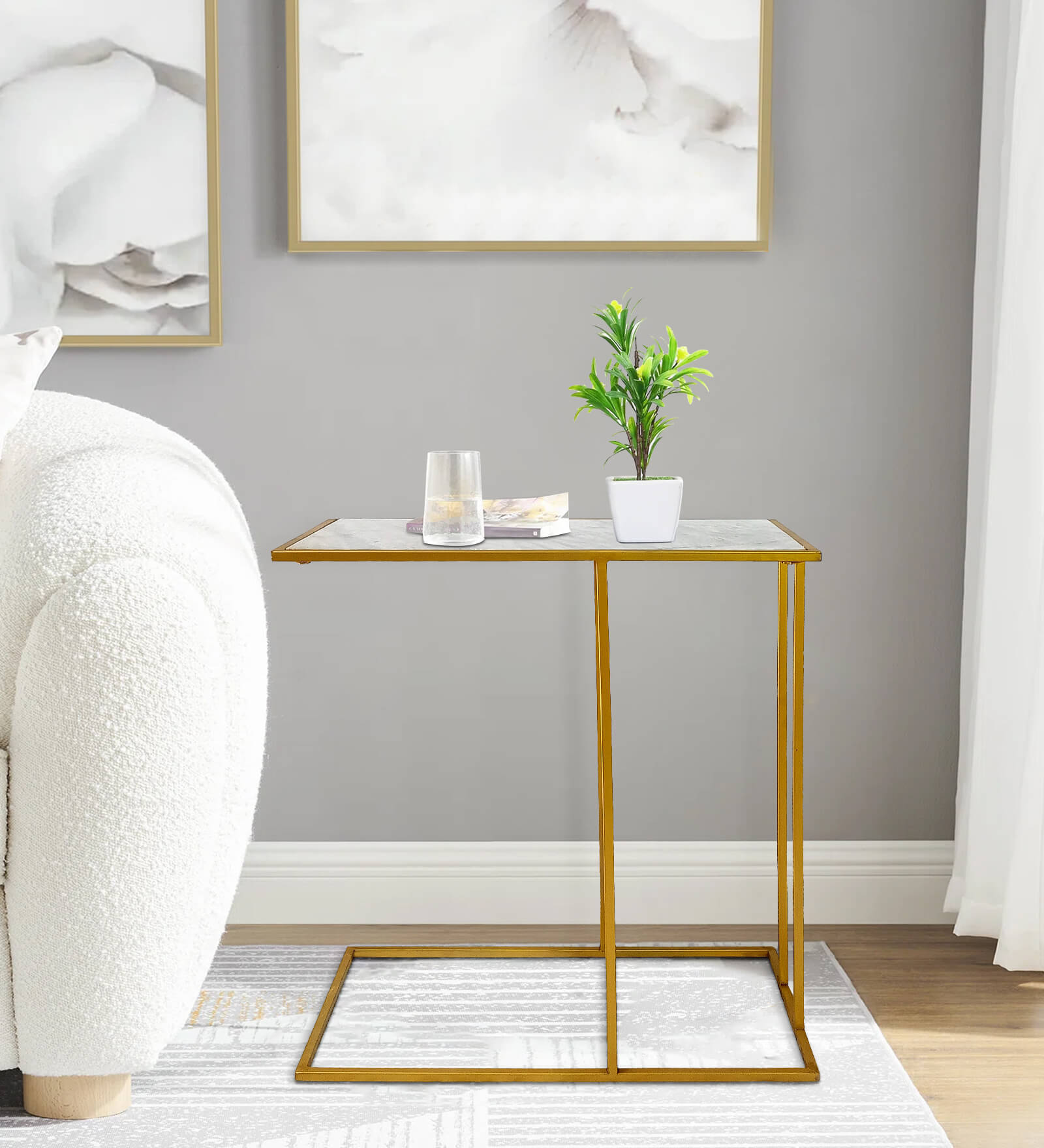 Buy Elite Marble Top C-Shaped Table In Gold Finish at 9% OFF by BM ...