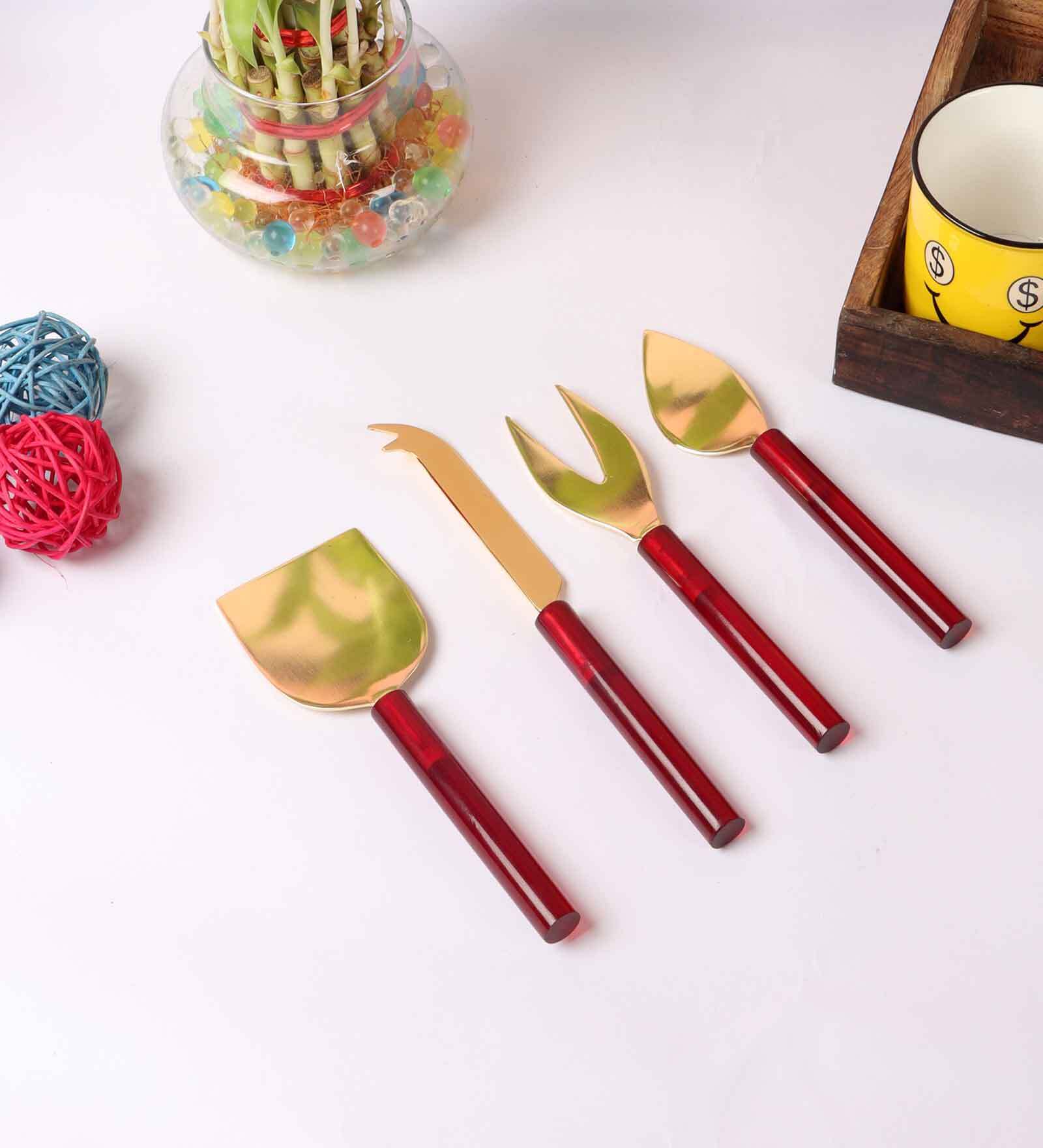 Buy Red Resin & Steel Cheese Knife Set of 4 at 42% OFF by Amaya Decors ...