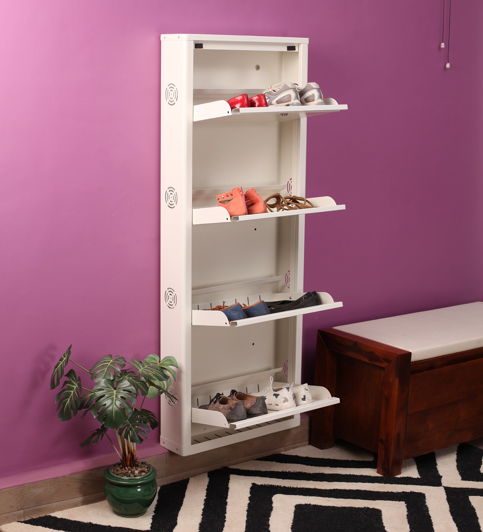 Buy Eliteo Metal White 4 Shelves Shoe Rack Online - Modern Metal Shoe ...