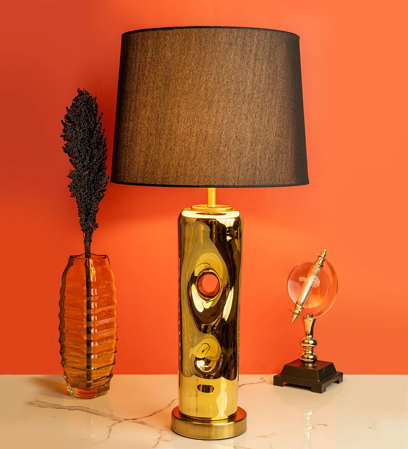 Buy Elliptical Ceramic Table Lamp with Cotton Shade (Multicolour ...