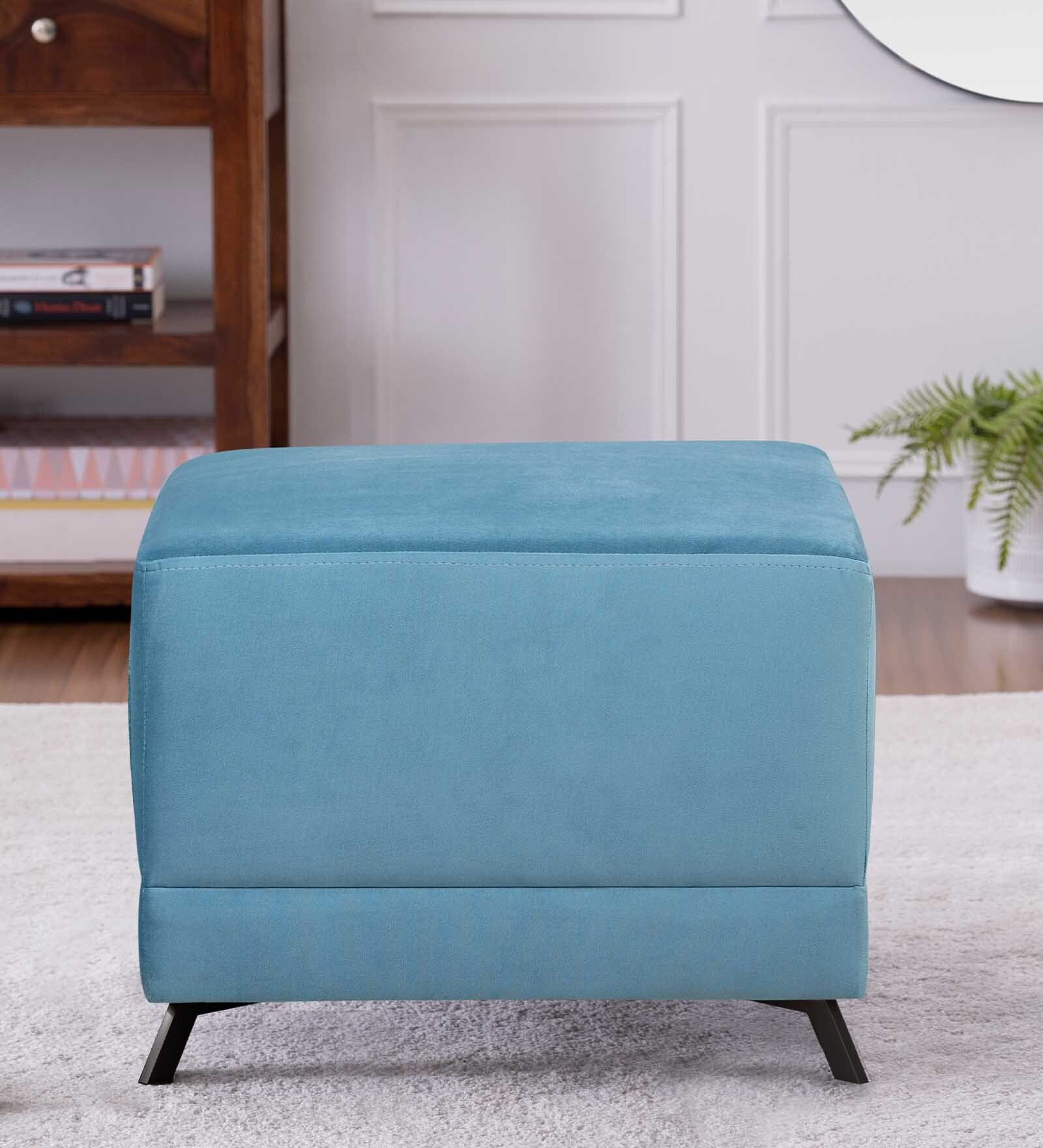 Buy Elvis Velvet Ottoman in Mineral Blue Colour at 43% OFF by Furlenco ...