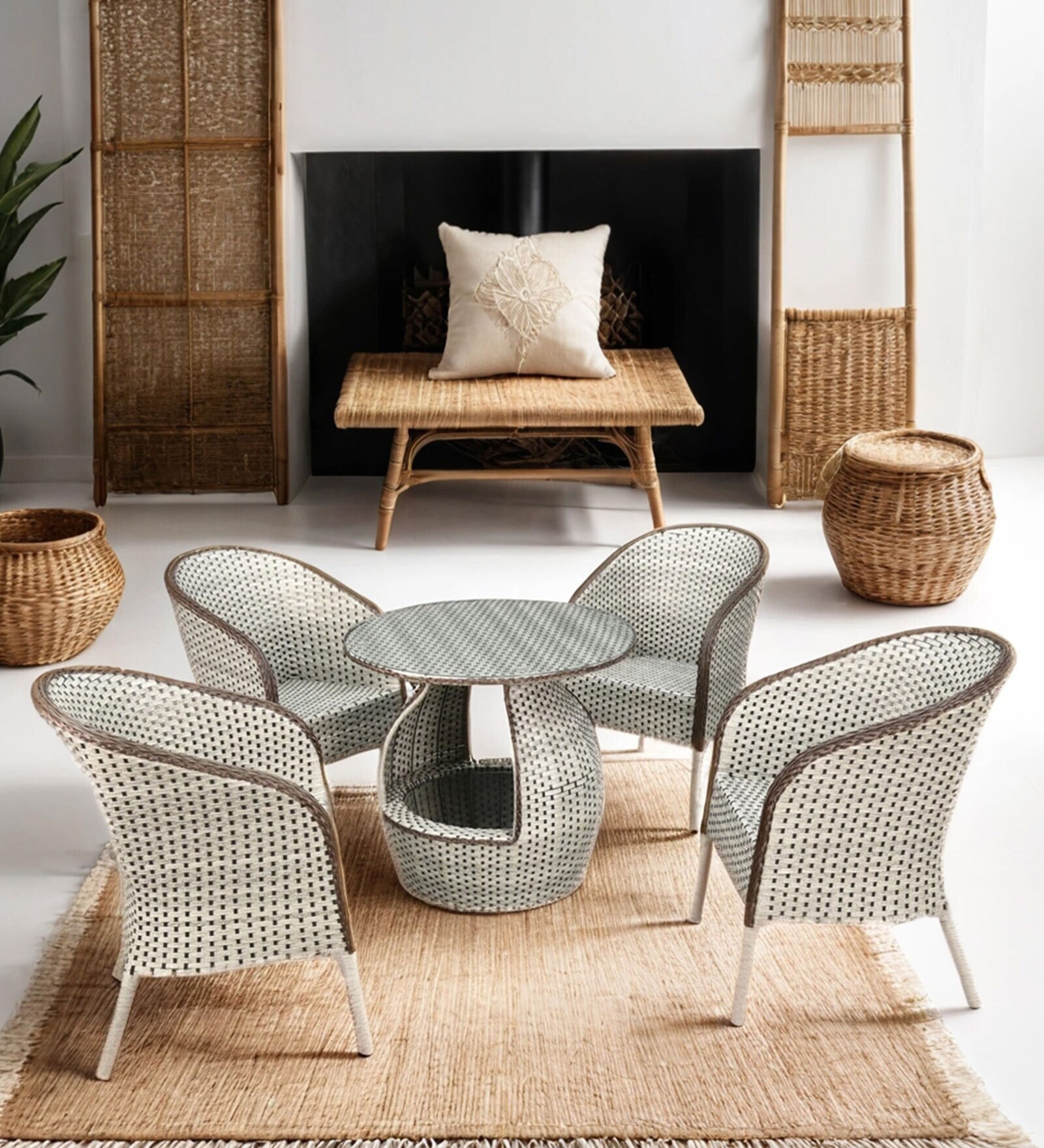 Buy Elysium Wicker 4 Seater Table & Chair Set in White And Brown Colour at 59% OFF by Royaloak ...