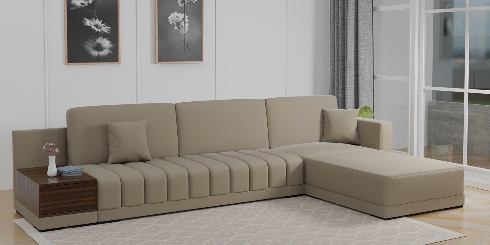 Buy Elite Vevet LHS Sectional Sofa in Mousse Colour at 6% OFF by Adorn Homez | Pepperfry