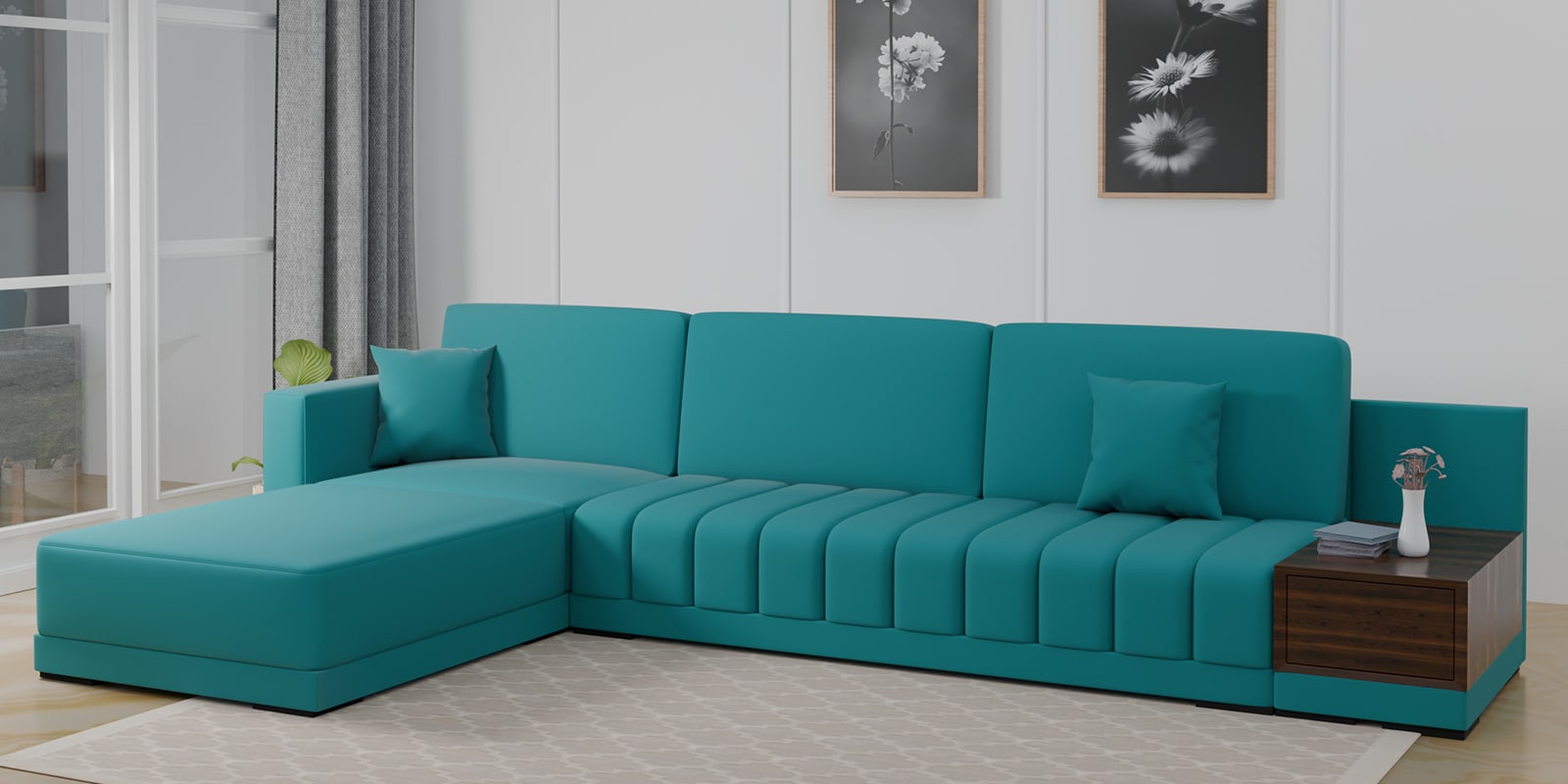 Buy Elite Vevet RHS Sectional Sofa in Teal Green Colour at 6% OFF by ...