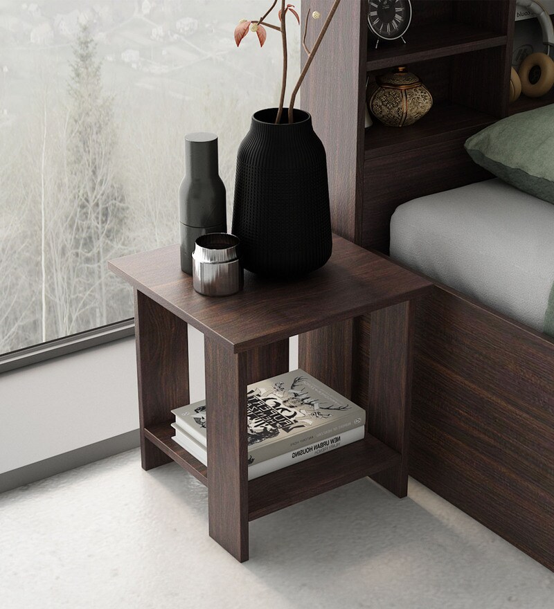 Buy Electra Bedside Table in Choco Walnut Finish by A GLOBIA CREATIONS ...