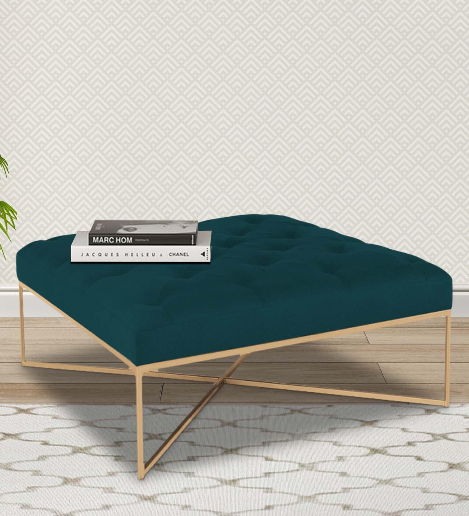 Buy Ema tufted Ottoman in Prime Peacock Green Colour at 100% OFF by ...