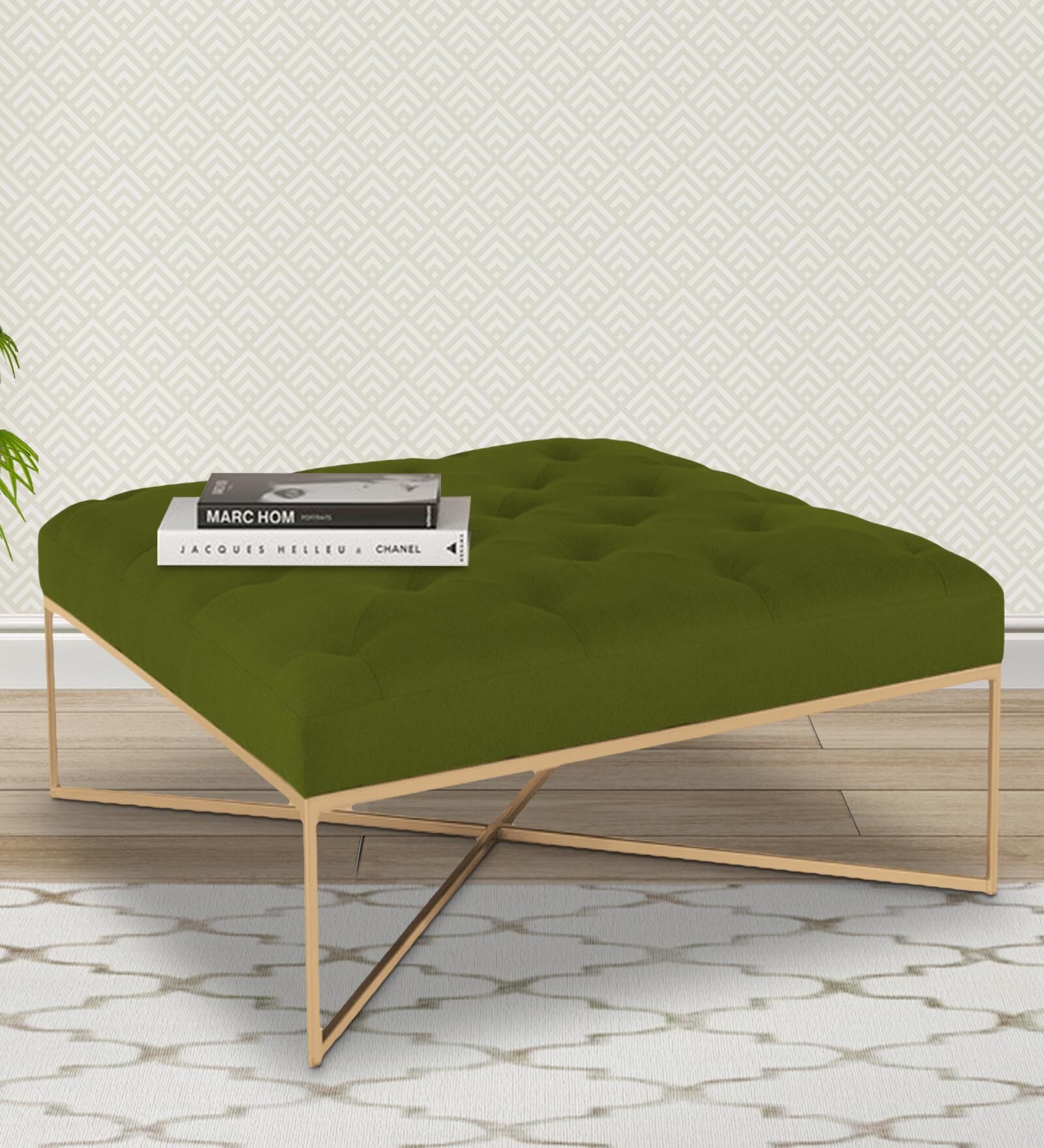 Buy Ema tufted Ottoman in Royal Apple Green Colour at 100% OFF by ...
