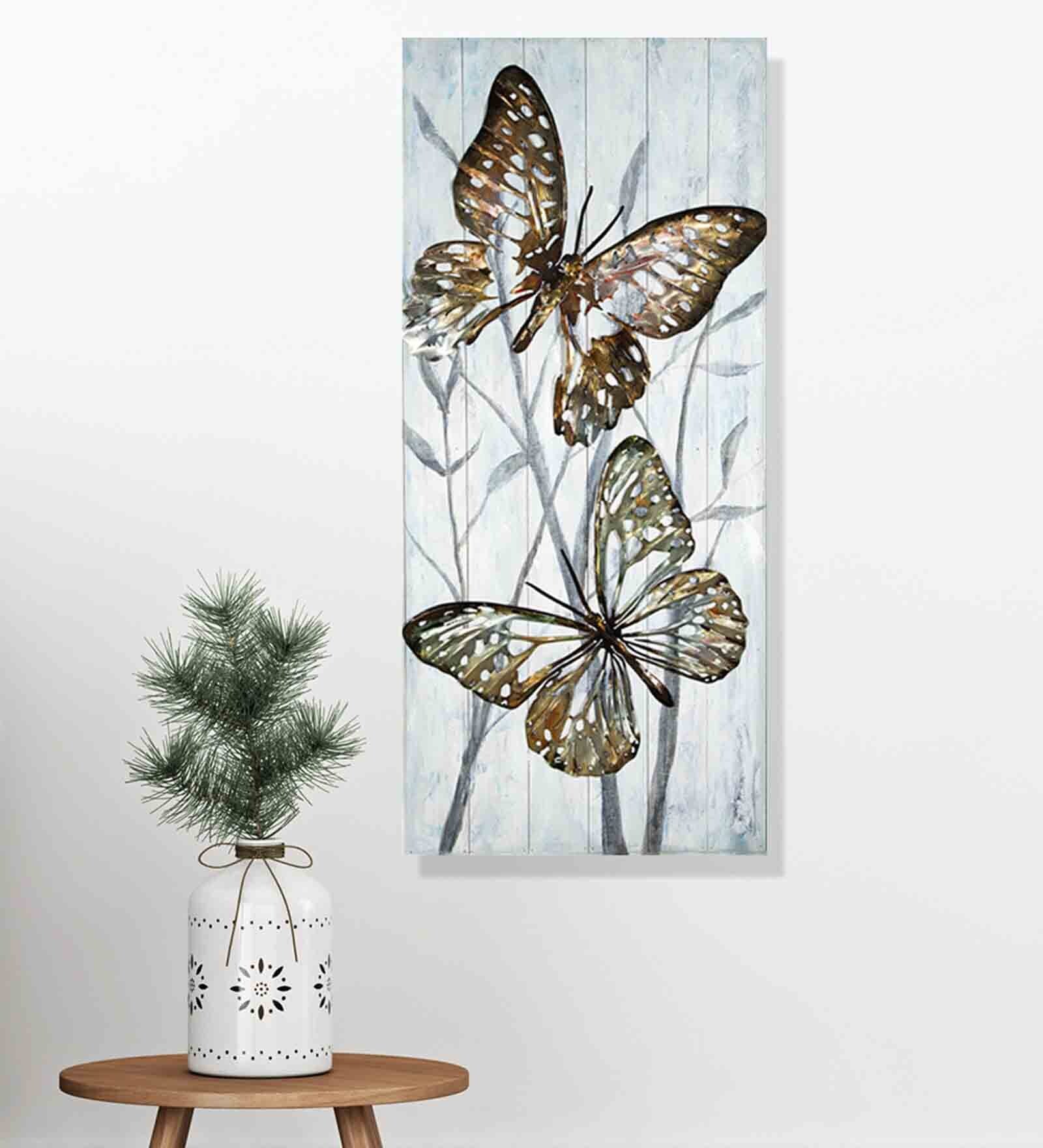 Buy Embossed 3D Metal Butterflies Original Painting On Metal & Mango ...