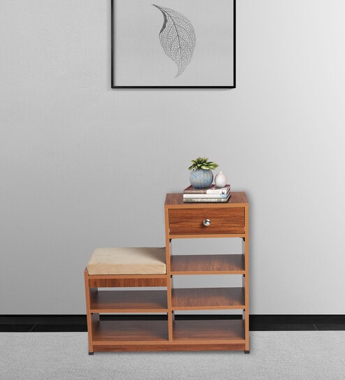Buy Emrys Shoe Rack with Seating in Teak Finish Online - Shoe Rack with ...
