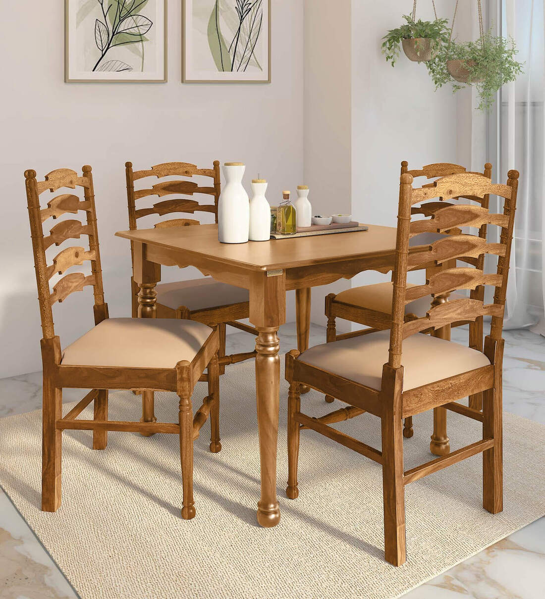 Buy Encore Sheesham Wood 4 Seater Dining Set In Rustic Teak Finish at ...
