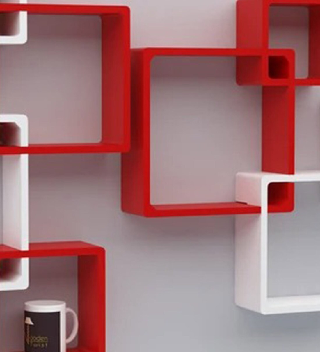 Buy Engineered Wood intersecting Wallshelves in Red Colour By Wooden ...