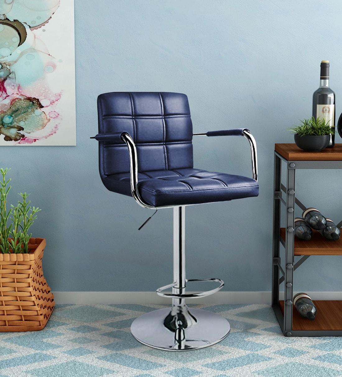 Buy Enn Swivel Bar Stool in Dark Blue Colour at 42% OFF by ...