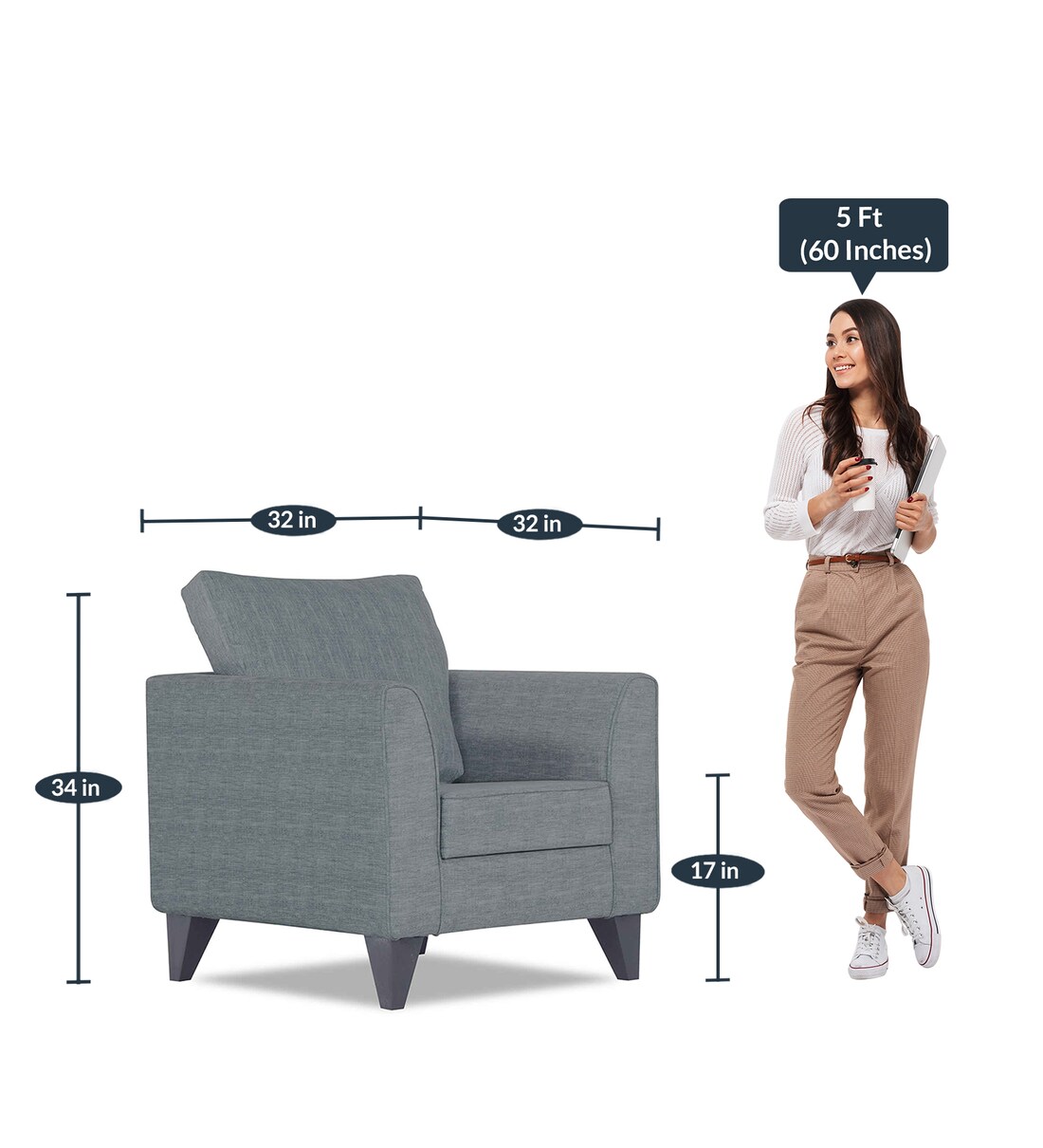 Buy Enzo Fabric 1 Seater Sofa in Grey Colour by Adorn India Online ...