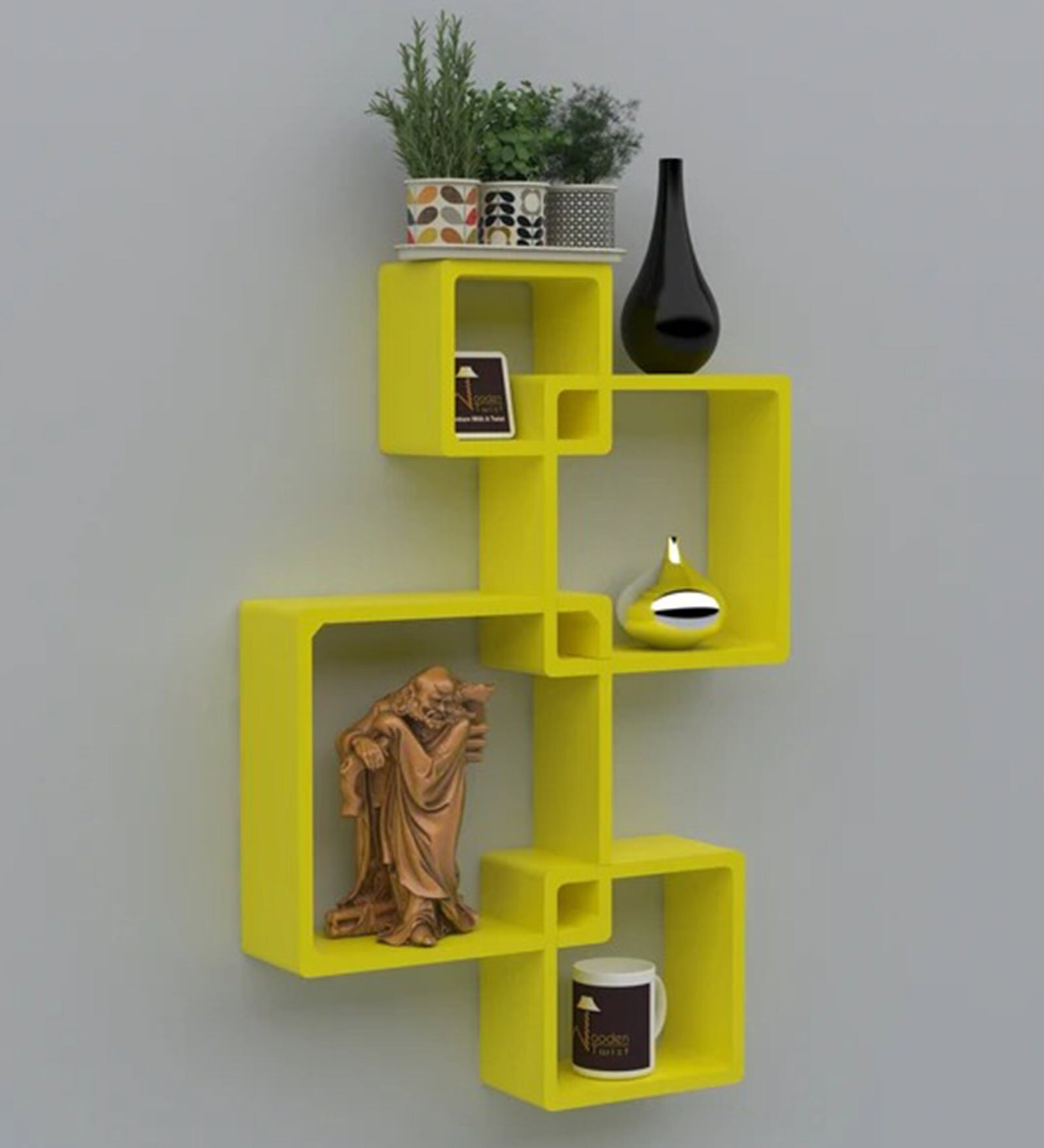 Buy Engineered Wood Floating Wall Shelf in Yellow Colour By Wooden ...