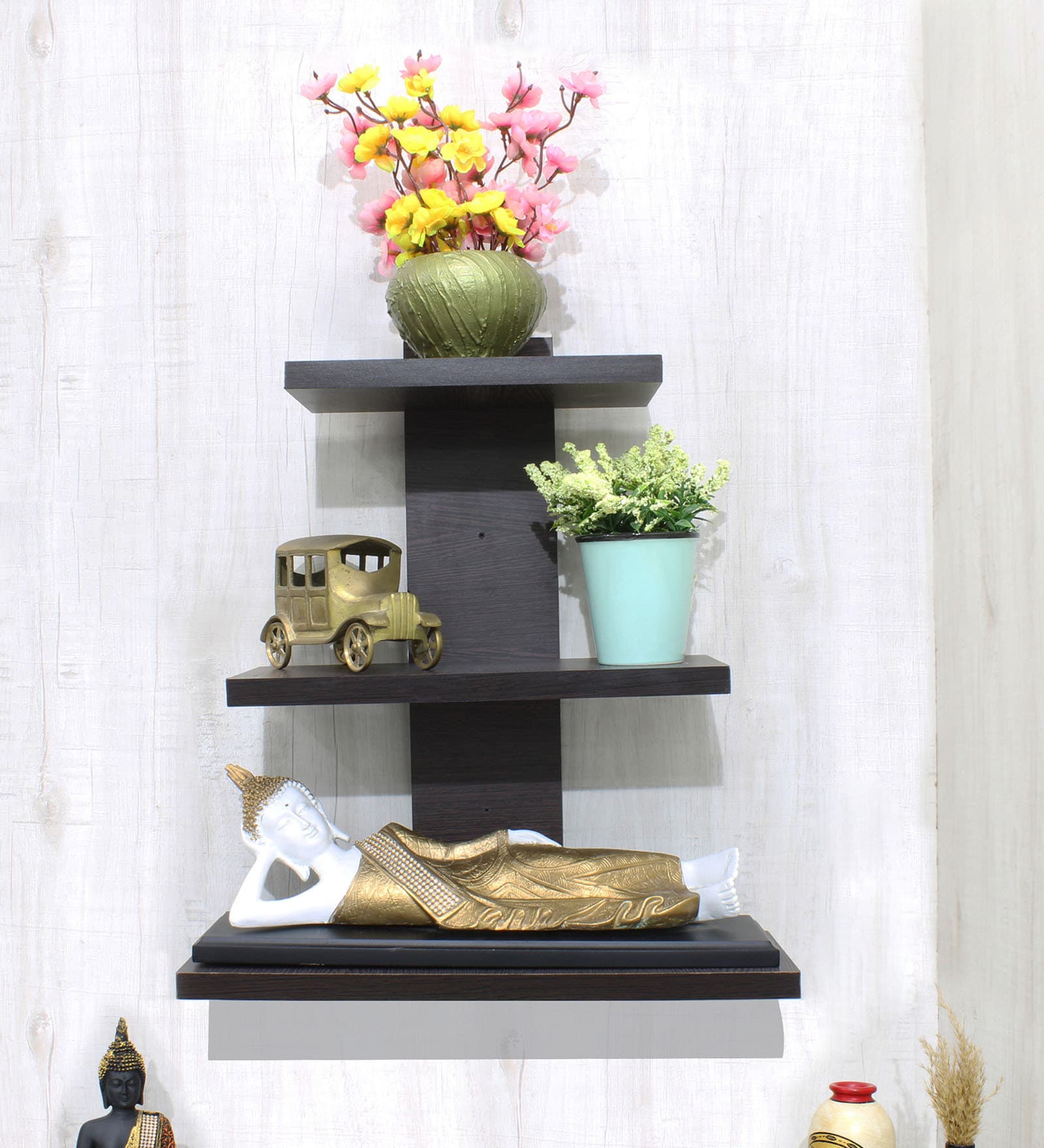 Buy Engineered Wood Pinnacle Wall Shelf in Brown Colour by Random at ...