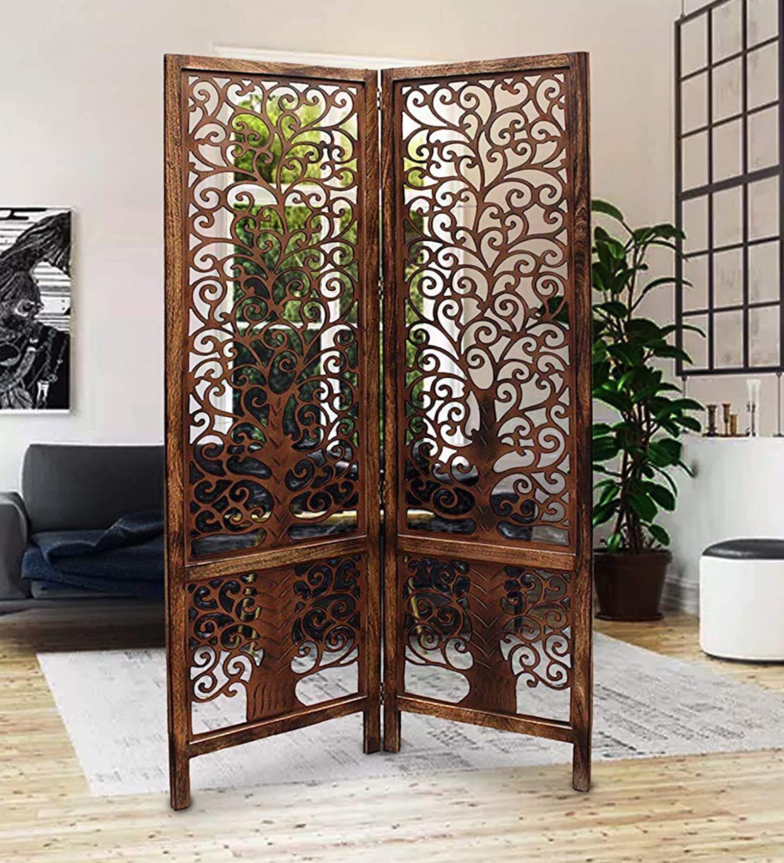 Buy Engineered Wood Room Divider in Brown Colour by Wood Decor City at ...