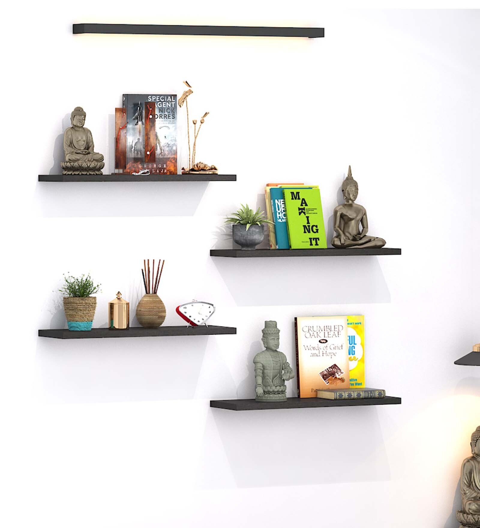 Buy Engineered Wood Samara Wall Shelf Pack of 4 In Wenge By Klaxon at ...