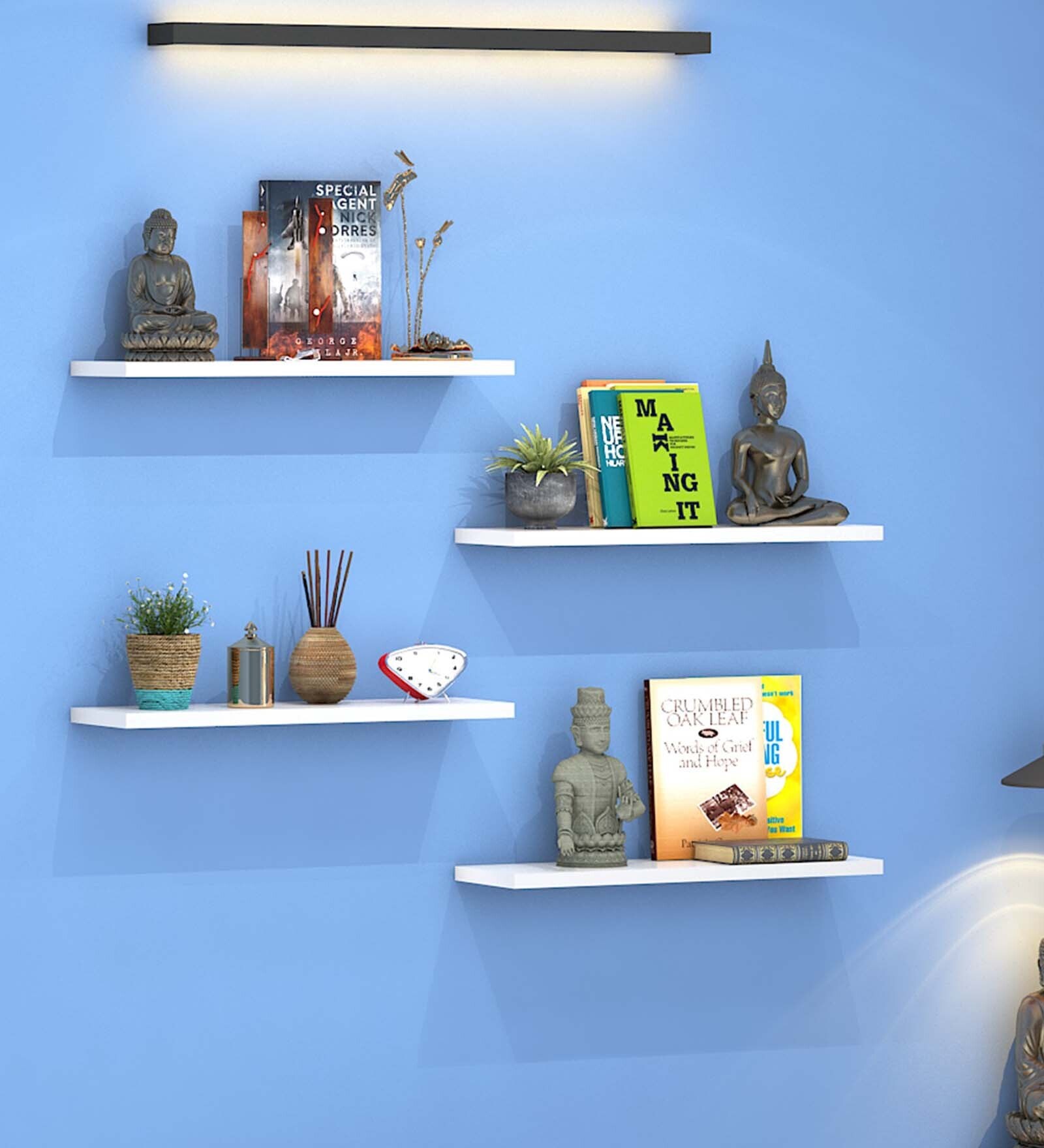 Buy Engineered Wood Samara Wall Shelf Pack of 4 In White By Klaxon at ...