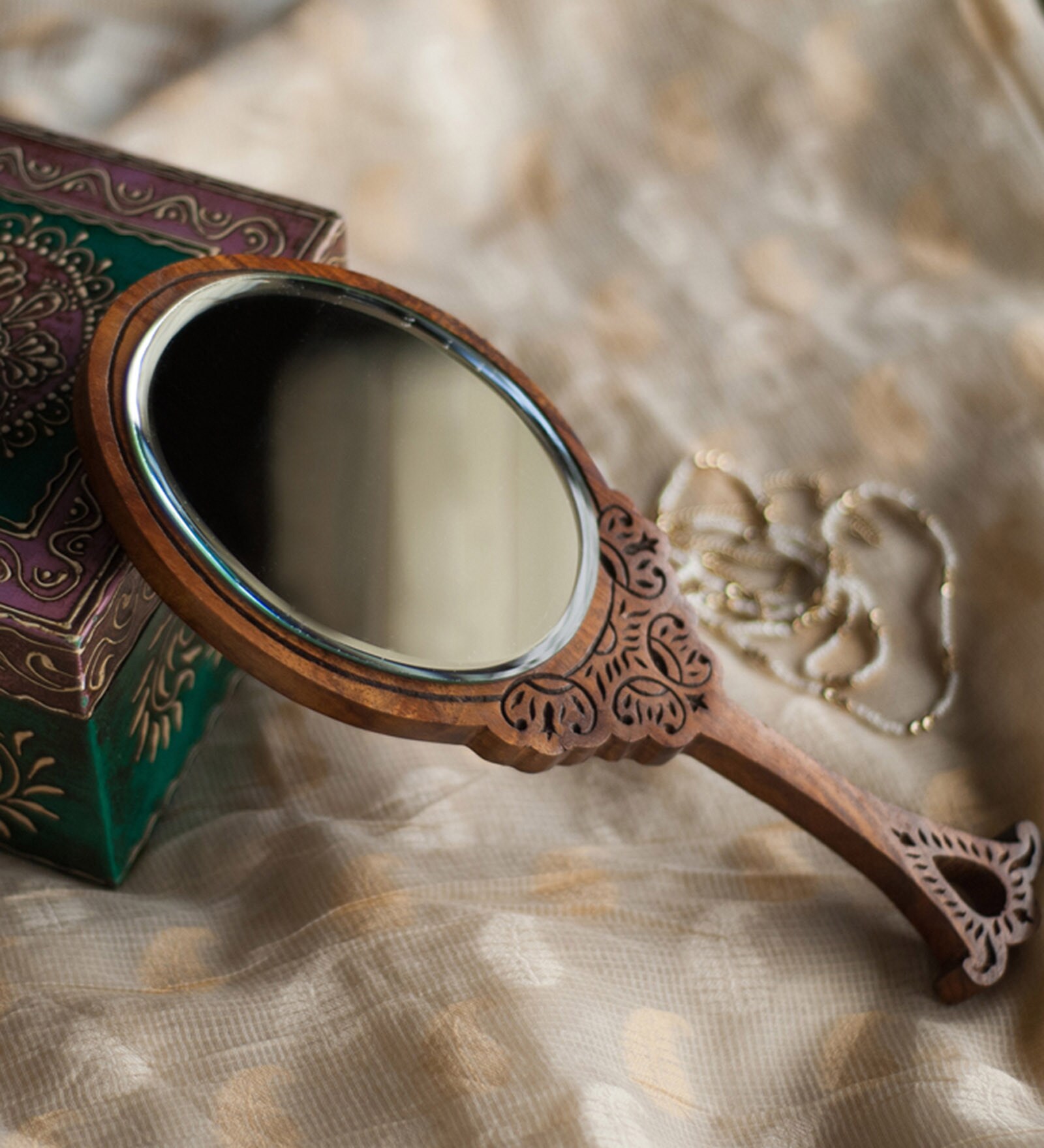 Buy Engraved Royal Queen Brown Sheesham Wood Handheld Mirror at 32% OFF ...
