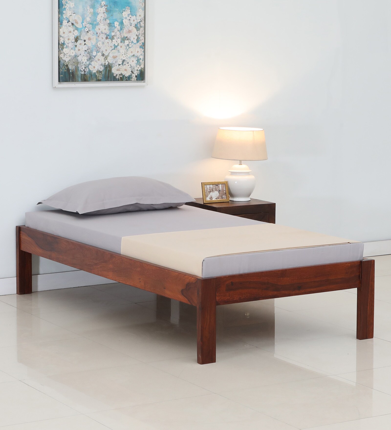 Buy Enkel Sheesham Wood Single Bed in Scratch Resistant Honey Oak at 4% ...