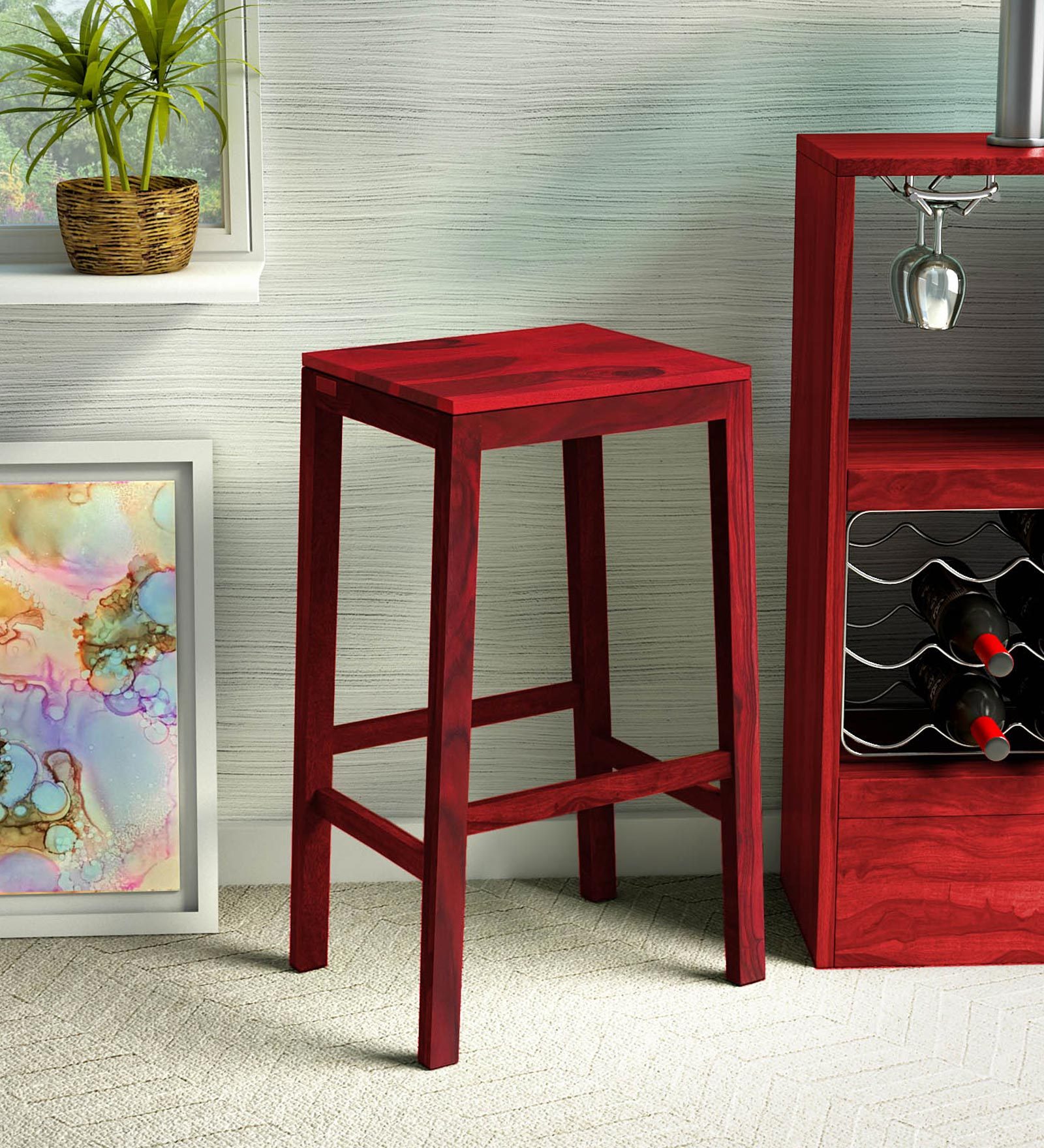 Buy Enkel Solid Wood Bar Stool in Spicy Red Finish at 1% OFF by ...