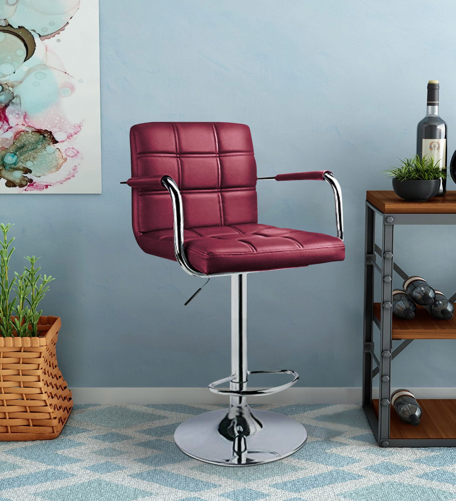 Buy Enn Leatherette Bar Stool In Maroon Colour With Swivel at 31% OFF ...