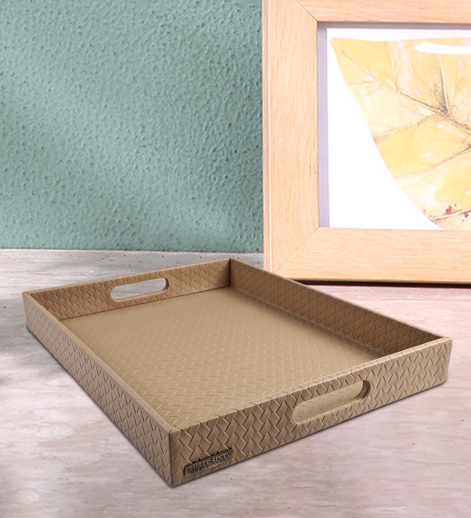 Buy Entwine Cream Leather Serving Tray at 10% OFF by Three sixty | Pepperfry