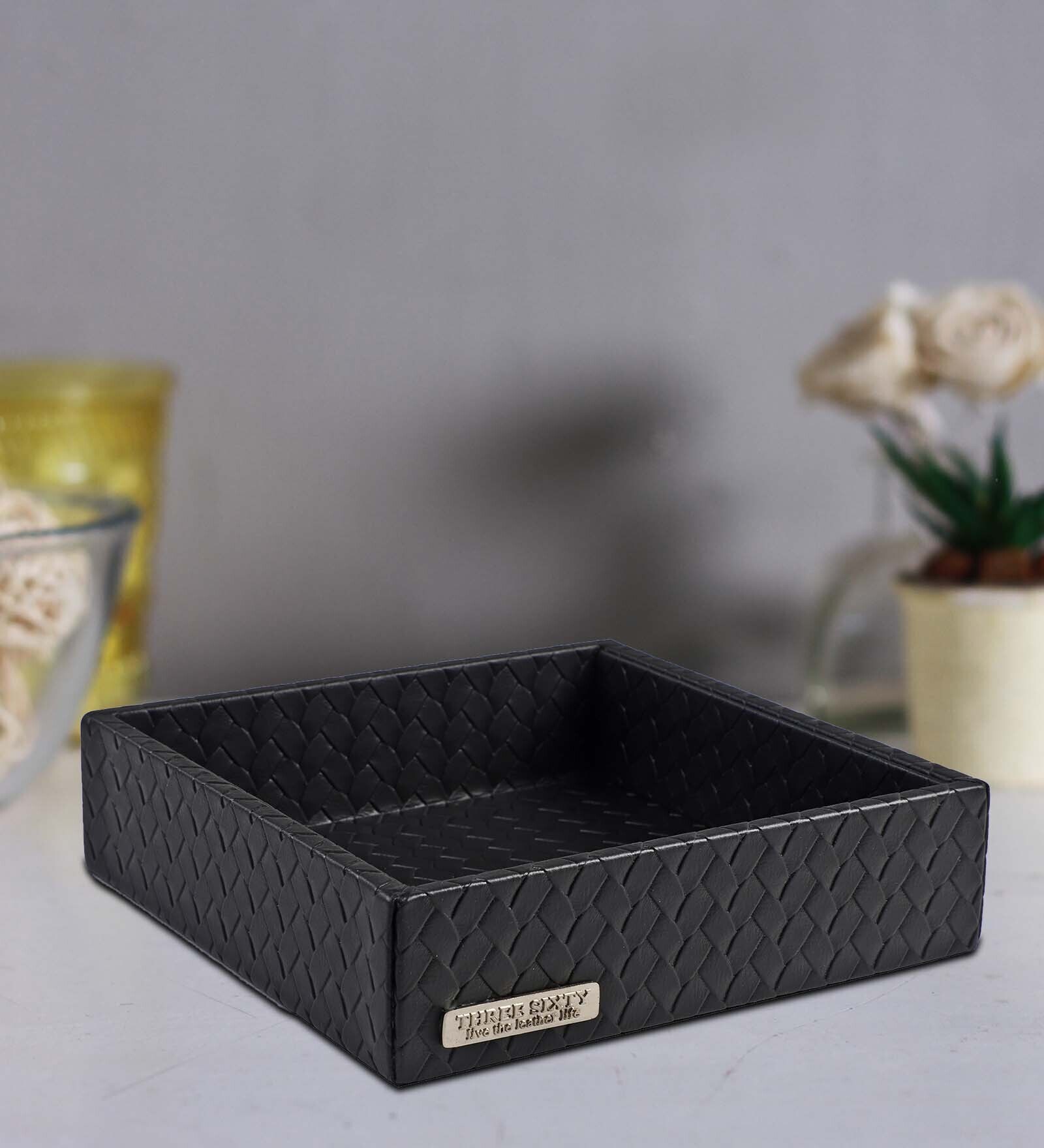 Buy Entwine Black Vegan Leather Square Serving Tray by Three sixty at 11% OFF by Three sixty ...