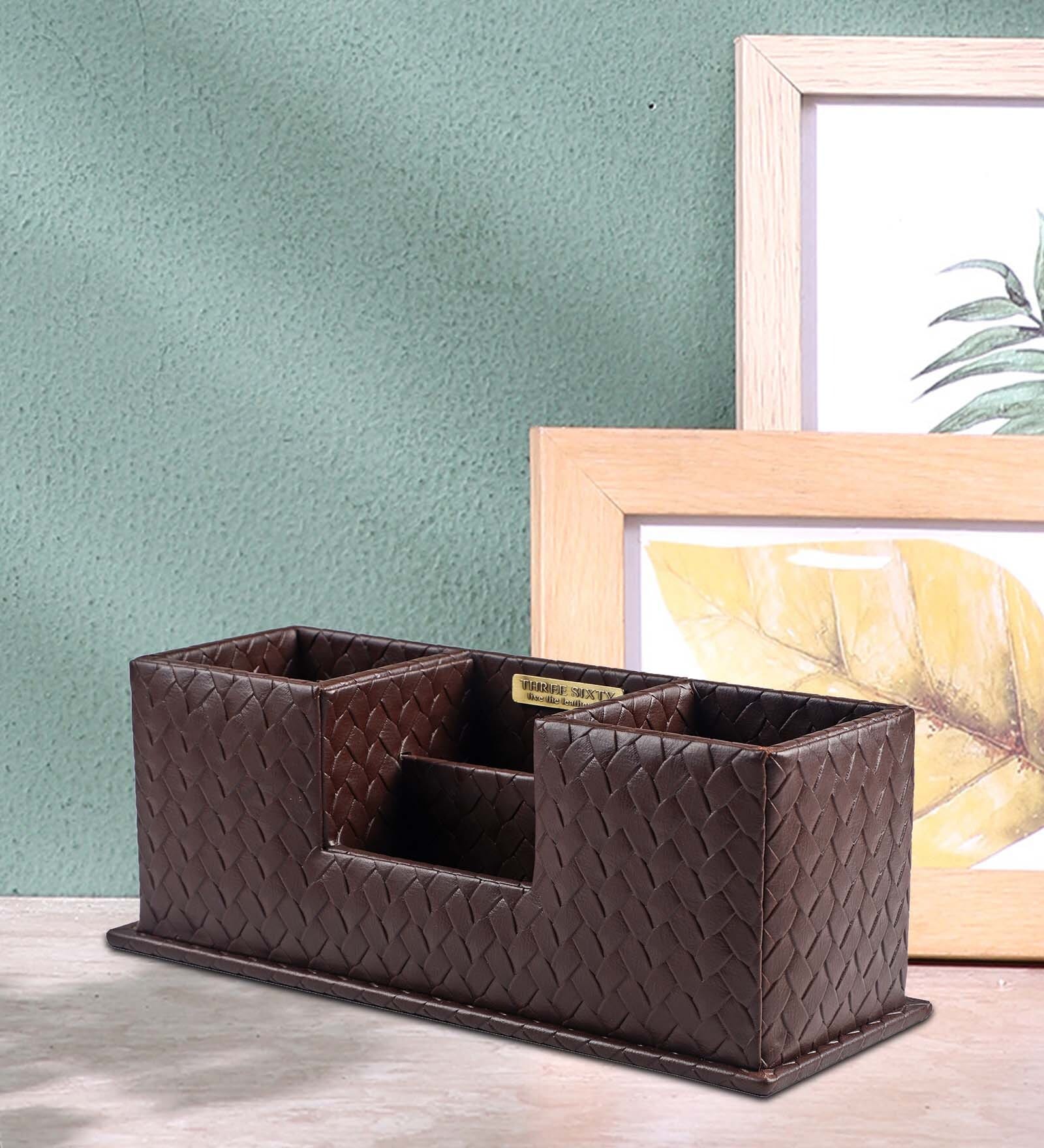 Buy Entwine Brown Vegan Leather Desk Organizer Tray with 4 Compartment ...