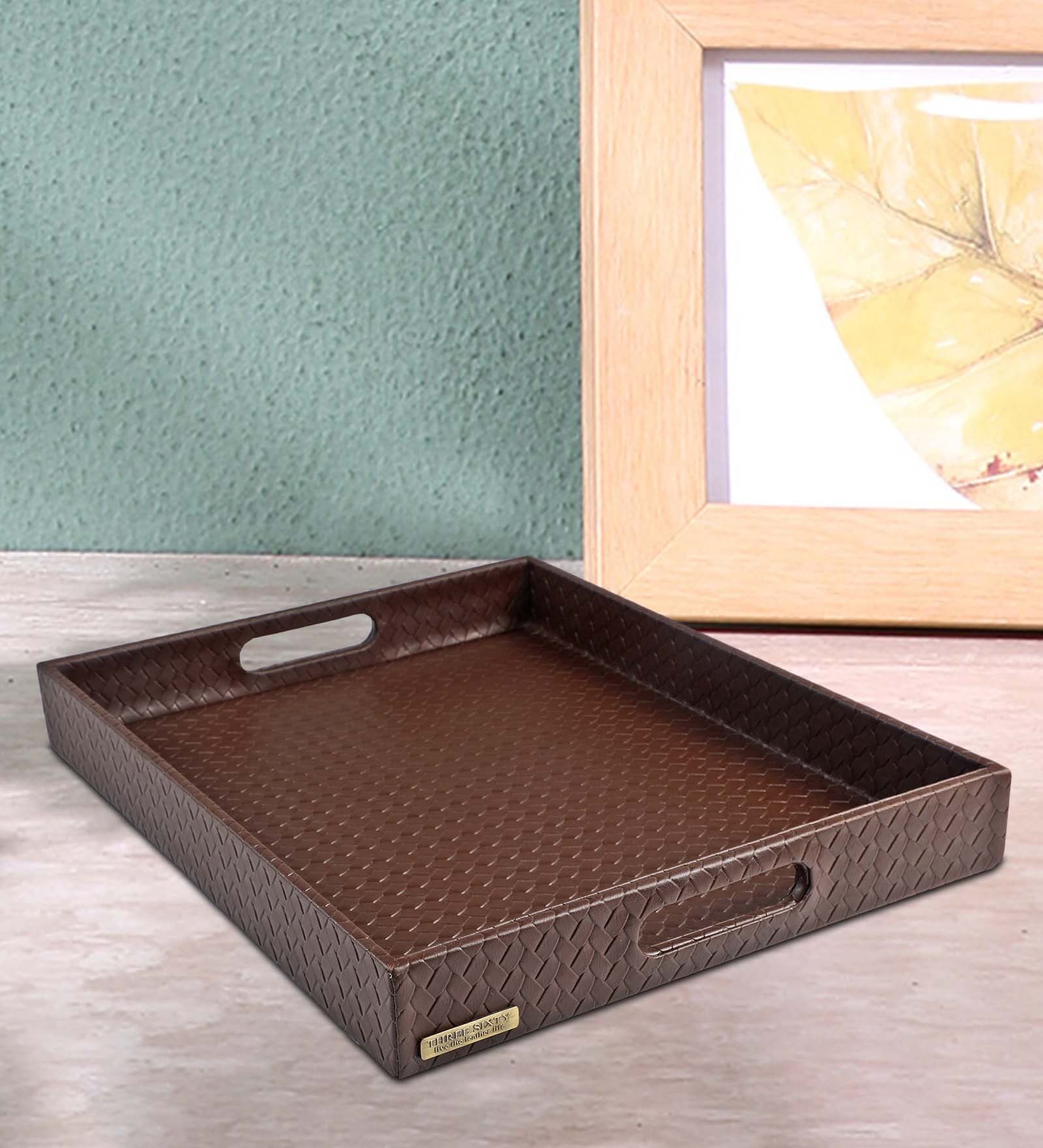 Buy Entwine Brown Vegan Leather Serving Tray at 100% OFF by Three sixty | Pepperfry