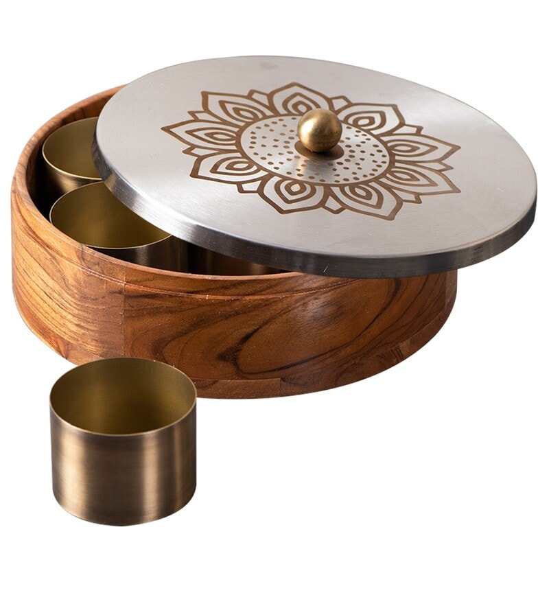 Buy Enamel Mango Wood Spice Box by Nestroots Online - Spice Boxes ...