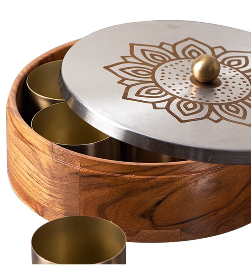 Buy Enamel Mango Wood Spice Box by Nestroots Online - Spice Boxes ...