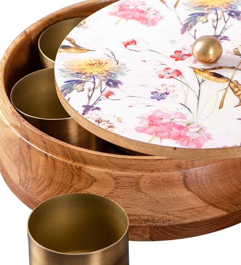 Buy Enamel Mango Wood Spice Box by Nestroots Online - Spice Boxes ...