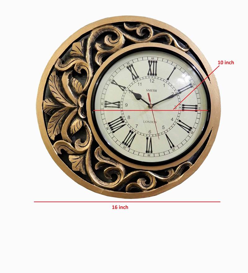 Buy Engineered Wood Round Analog Wall Clock In Golden By Disoo Fashions ...