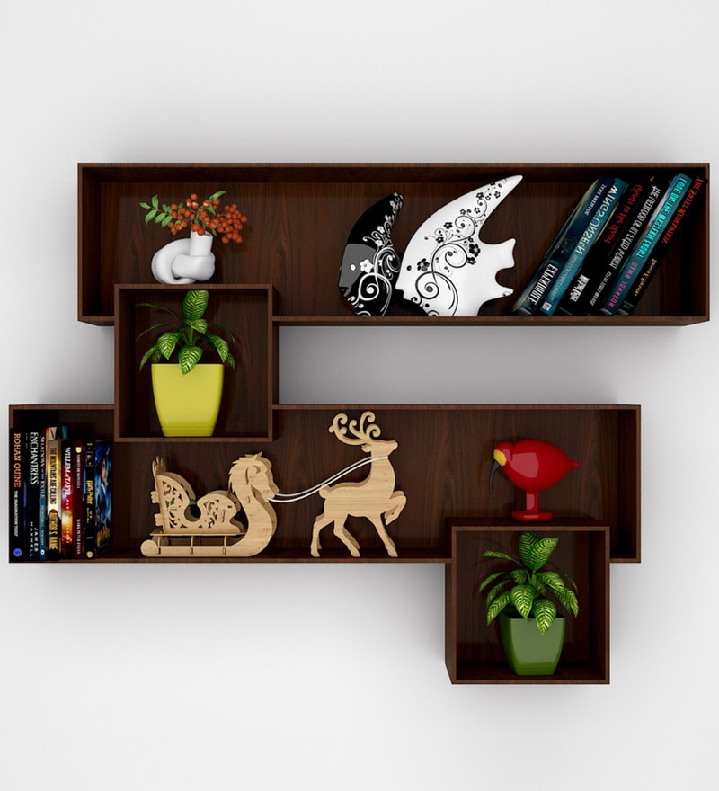 Buy Engineered Wood Wall Shelf in Walnut Finish By WallMantra Online ...