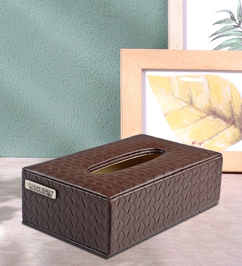 Buy Entwine Brown Vegan Leather Tissue Holder Box by Three sixty Online ...