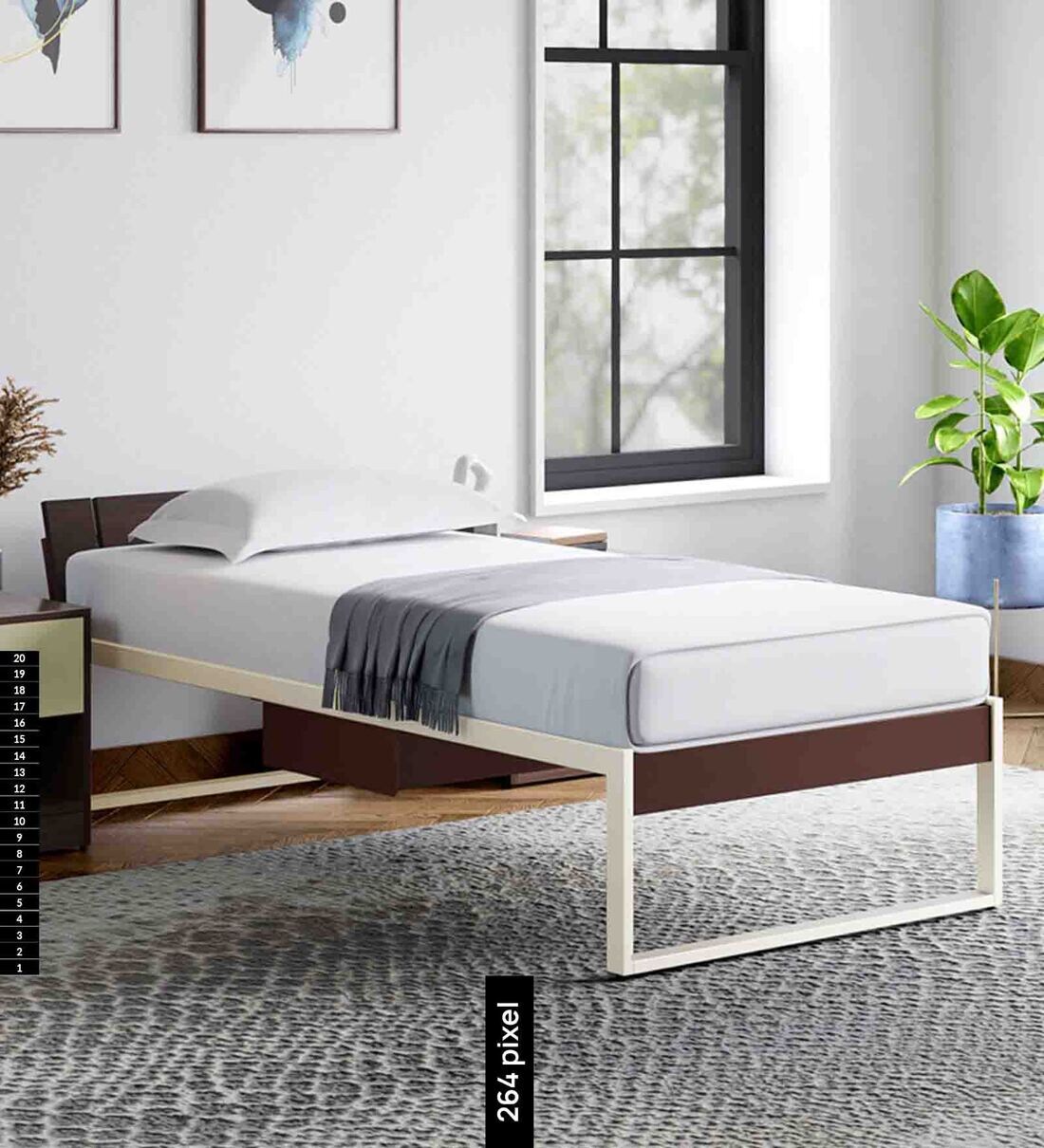 Buy EQ Steel Single Bed in Brown & White Colour With Drawer Storage at ...