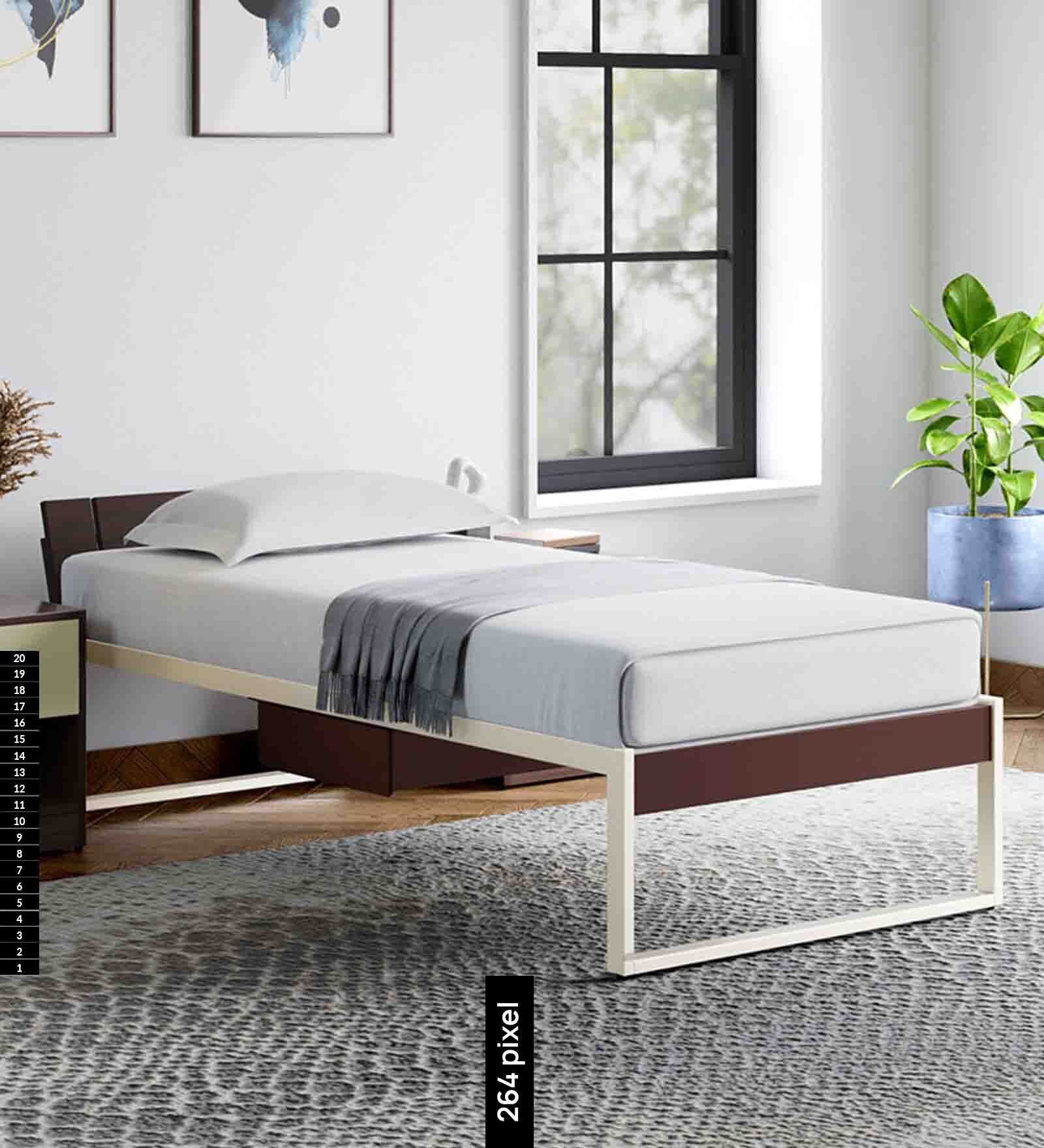 Buy EQ Steel Single Bed in Brown & White Colour With Drawer Storage at ...